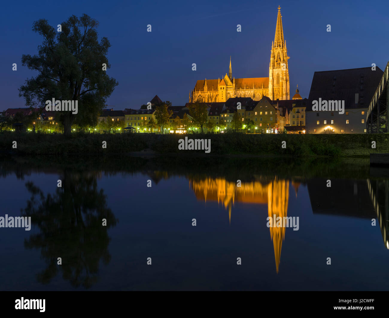 Regensburg in Bavaria, the Old Town is listed as UNESCO World Heritage. Dawn over the old town ...