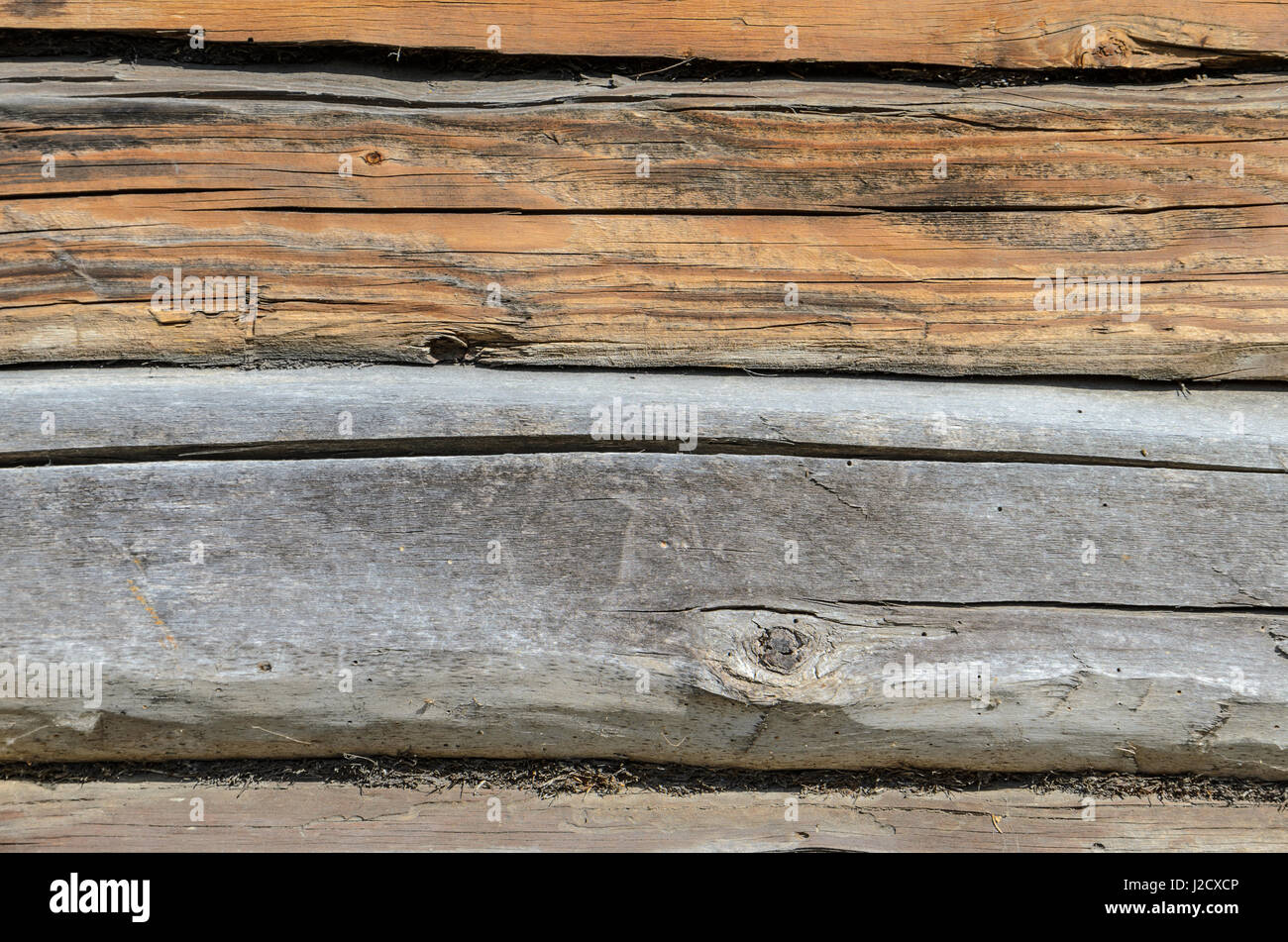 Rustic Log Wall Horizontal Grey Gray Background. Fragment Of Unpainted ...