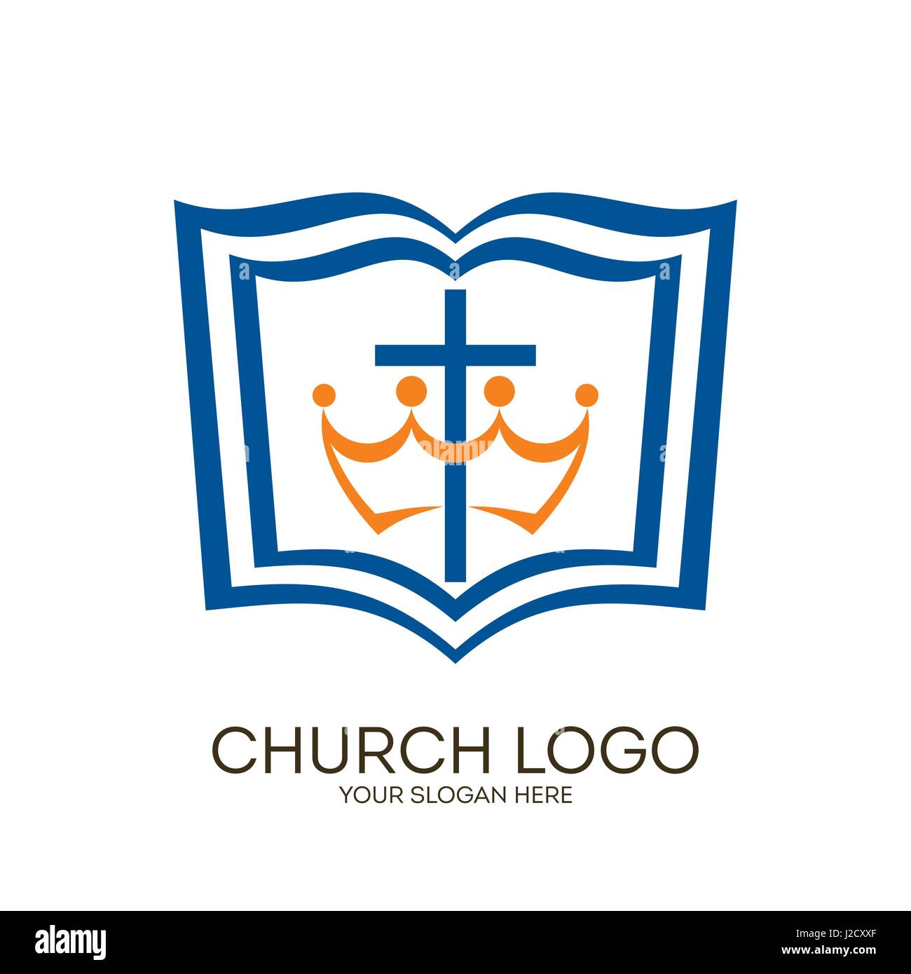 Church logo. Christian symbols. Bible, cross and crown Stock Vector ...