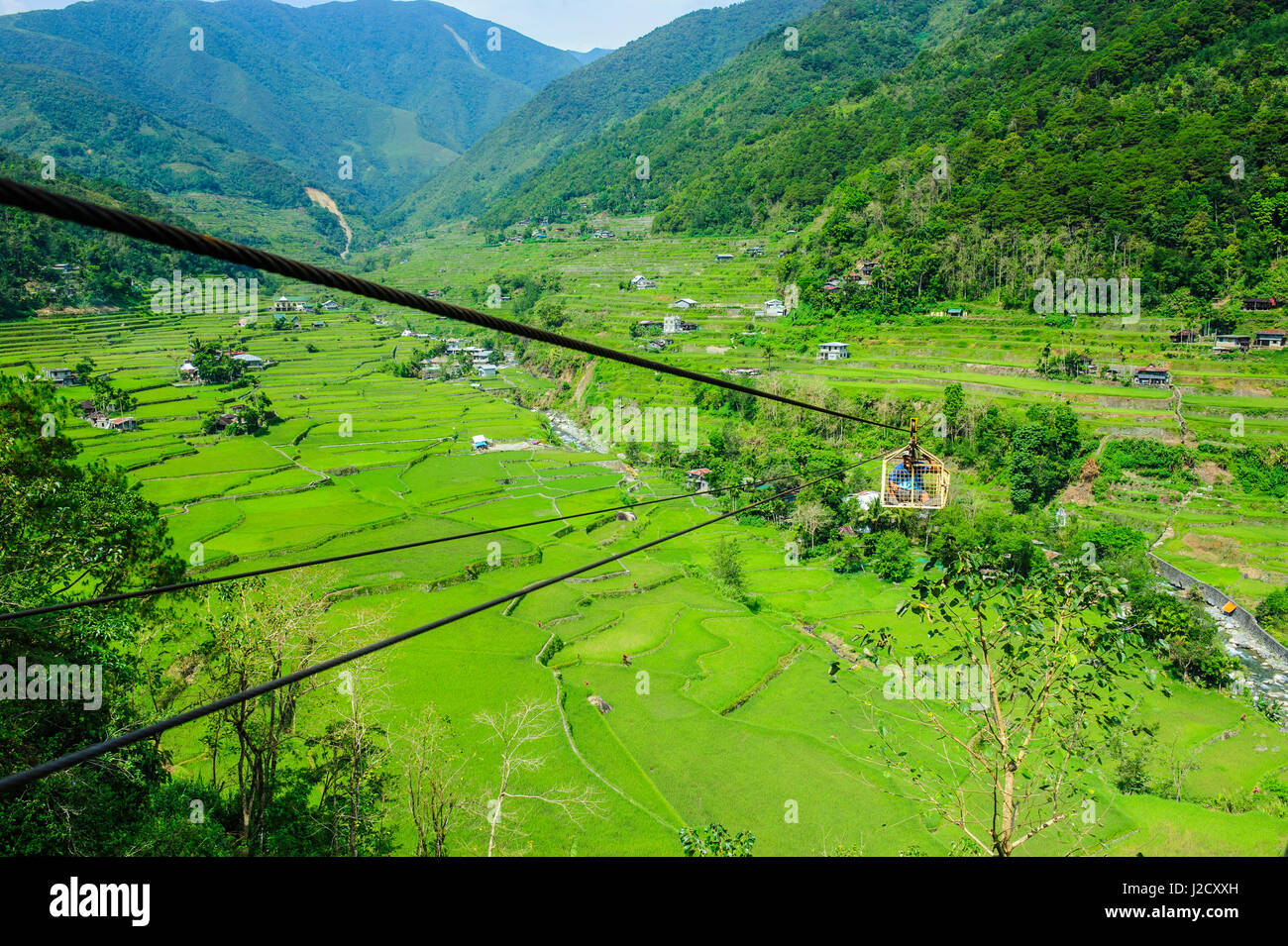 Cargo lift transporting people across the Hapao Rice Terraces, part of ...