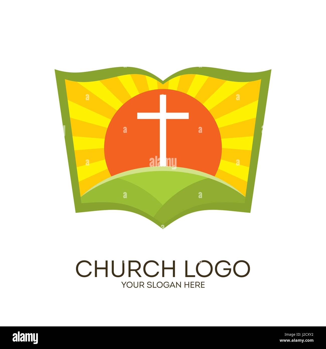 Church logo. Christian symbols. Bible, sun and cross Stock Vector Image ...