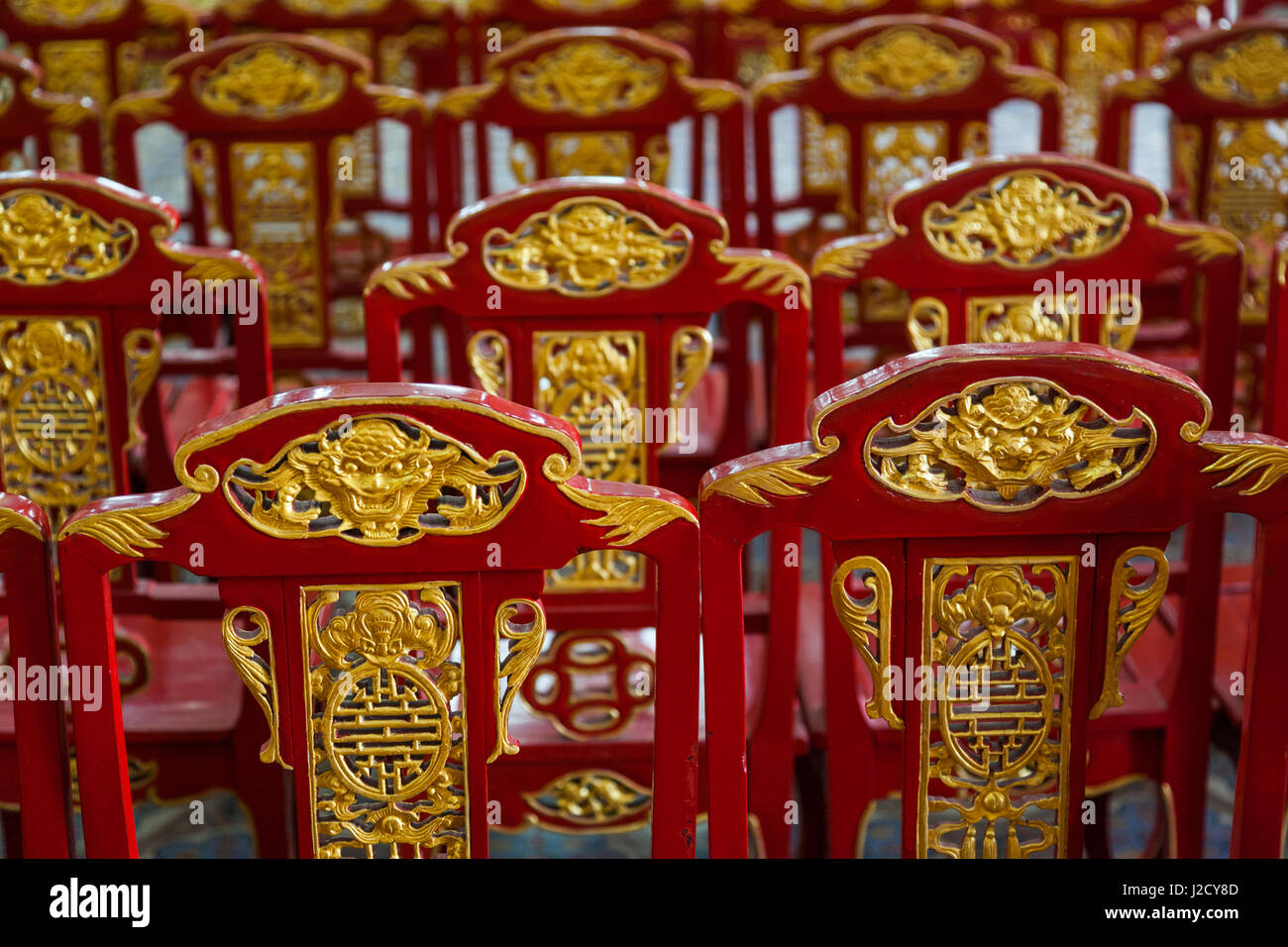 Vietnam, Hue Imperial City. Halls of the Mandarins, chairs, interior ...
