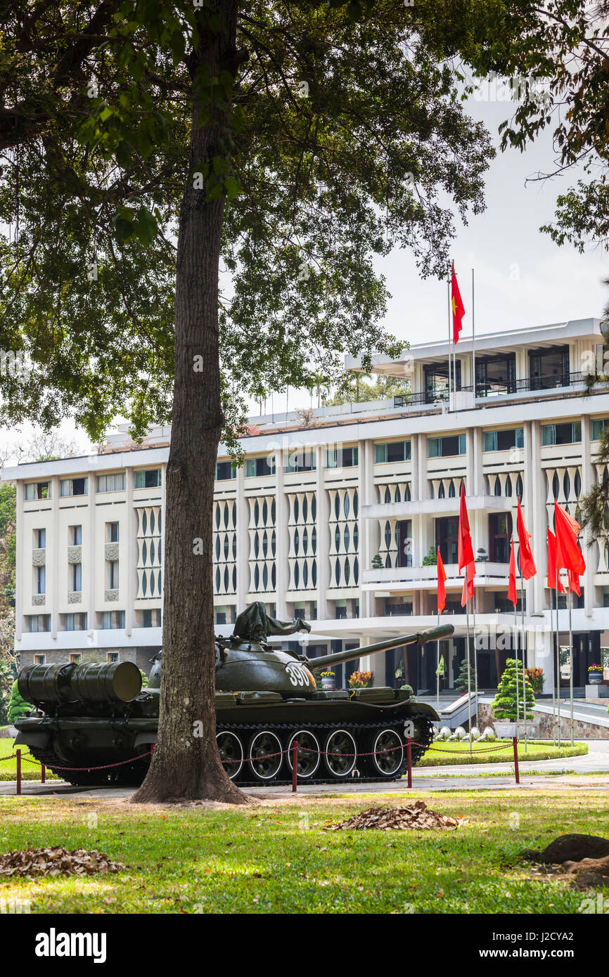 Vietnam, Ho Chi Minh City. Reunification Palace, display of first North Vietnamese tank to have ...