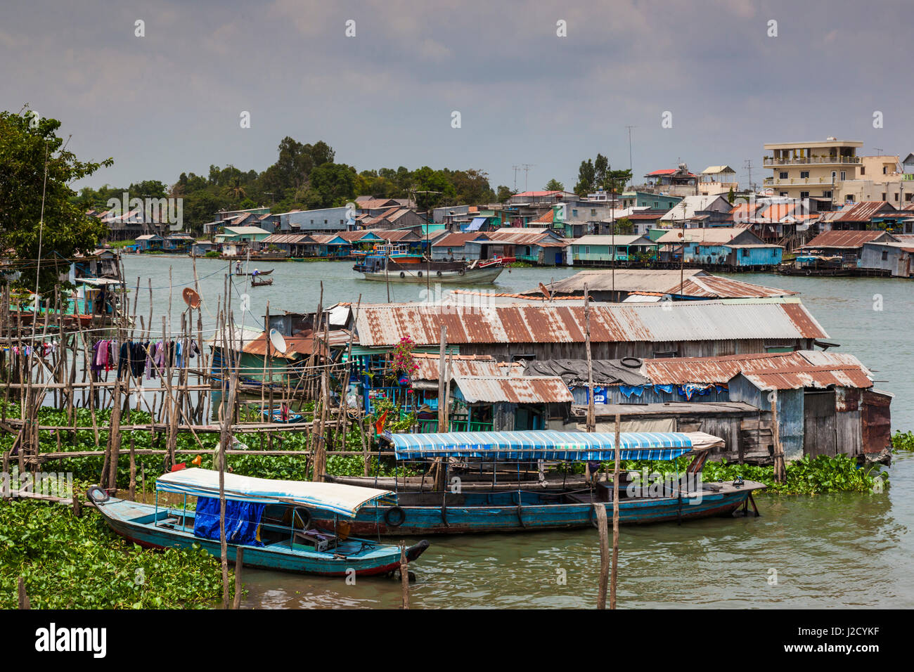 Vietnam, Mekong Delta. Chau Doc, Hau Giang River, riverfront Stock ...