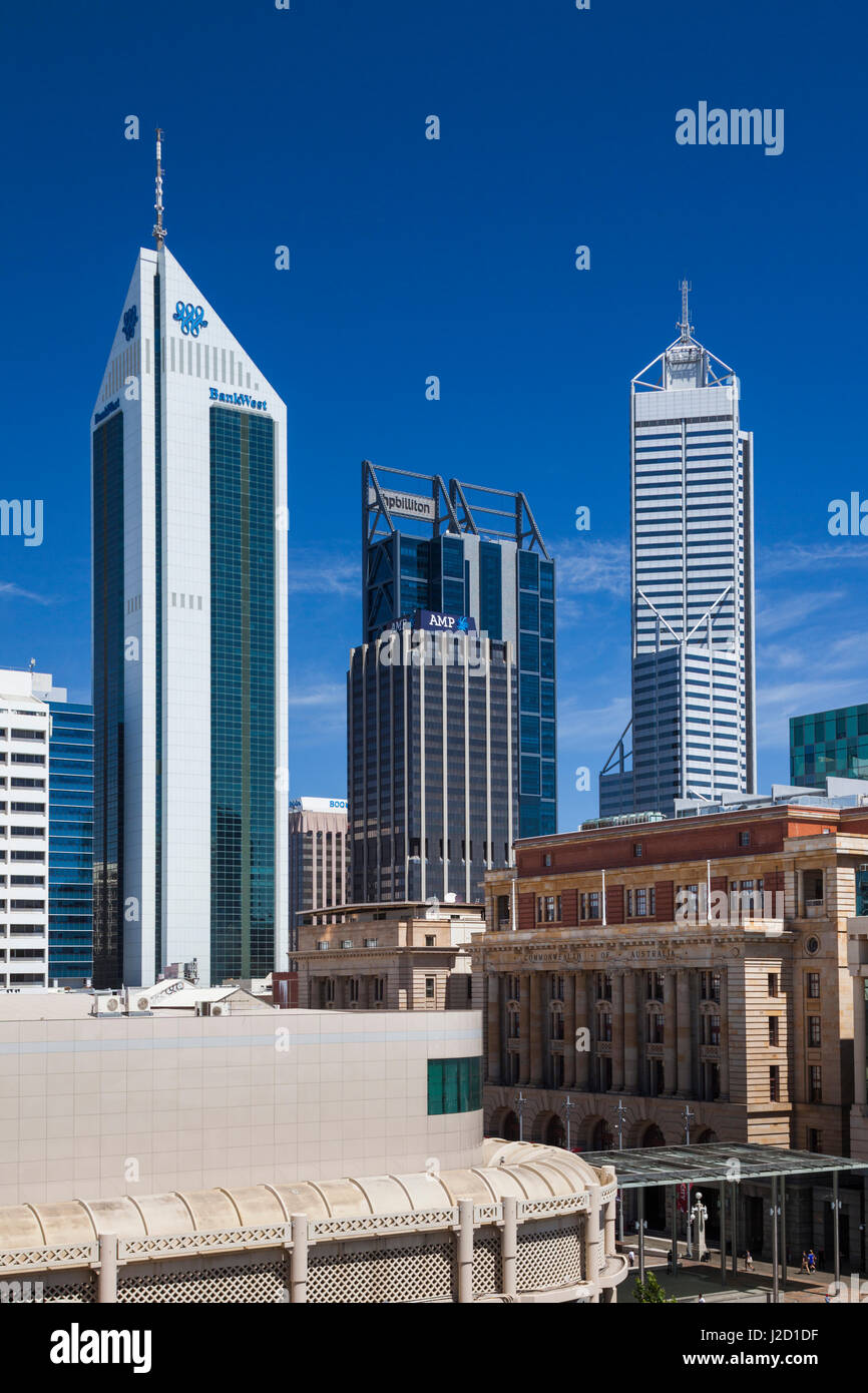 Australia, Perth, skyline of central Perth, elevated view, morning ...