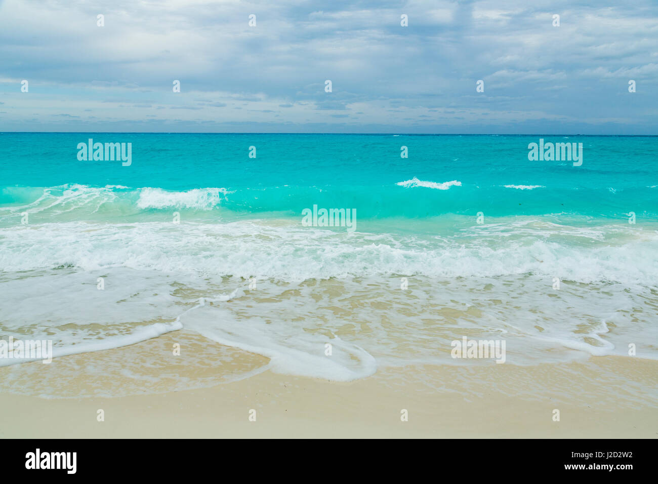 Bahamas, Little Exuma Island. Ocean surf and beach. Credit as: Don ...