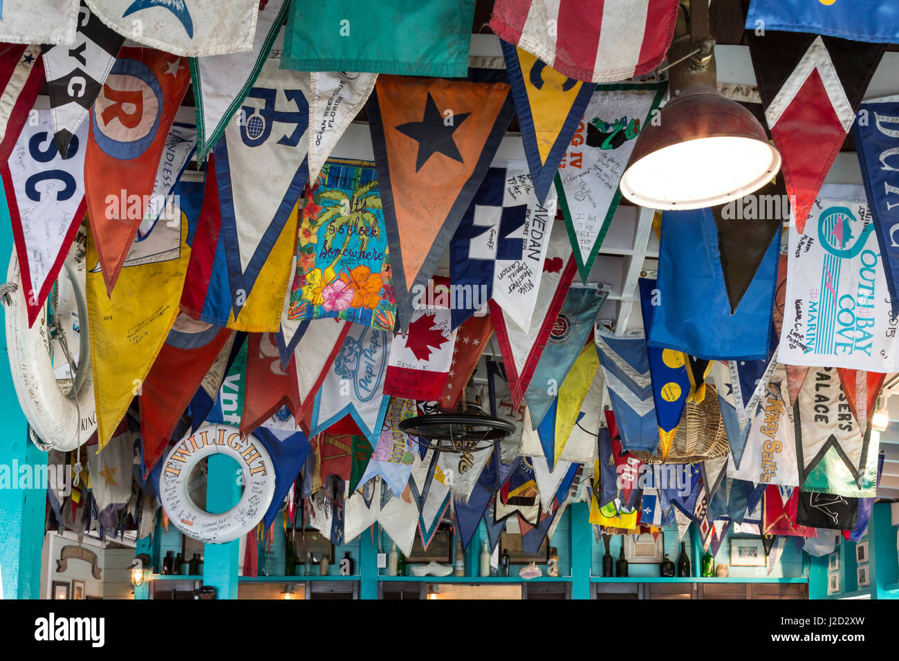 Exuma island flags ceiling bar at yacht hi-res stock photography and ...