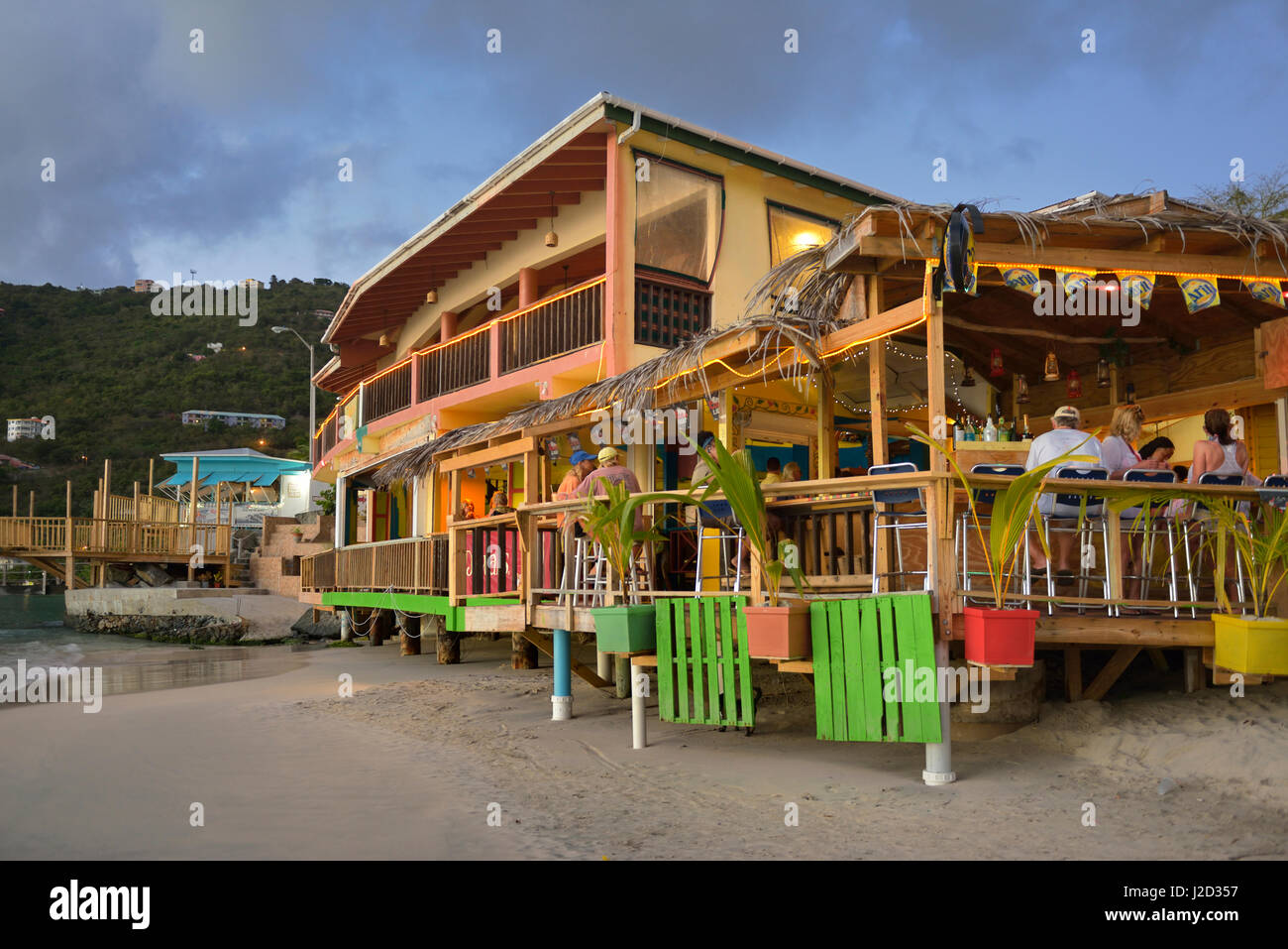 Sandy Cay. British Virgin Islands, Tortola. Colorful bar at Cane Garden ...