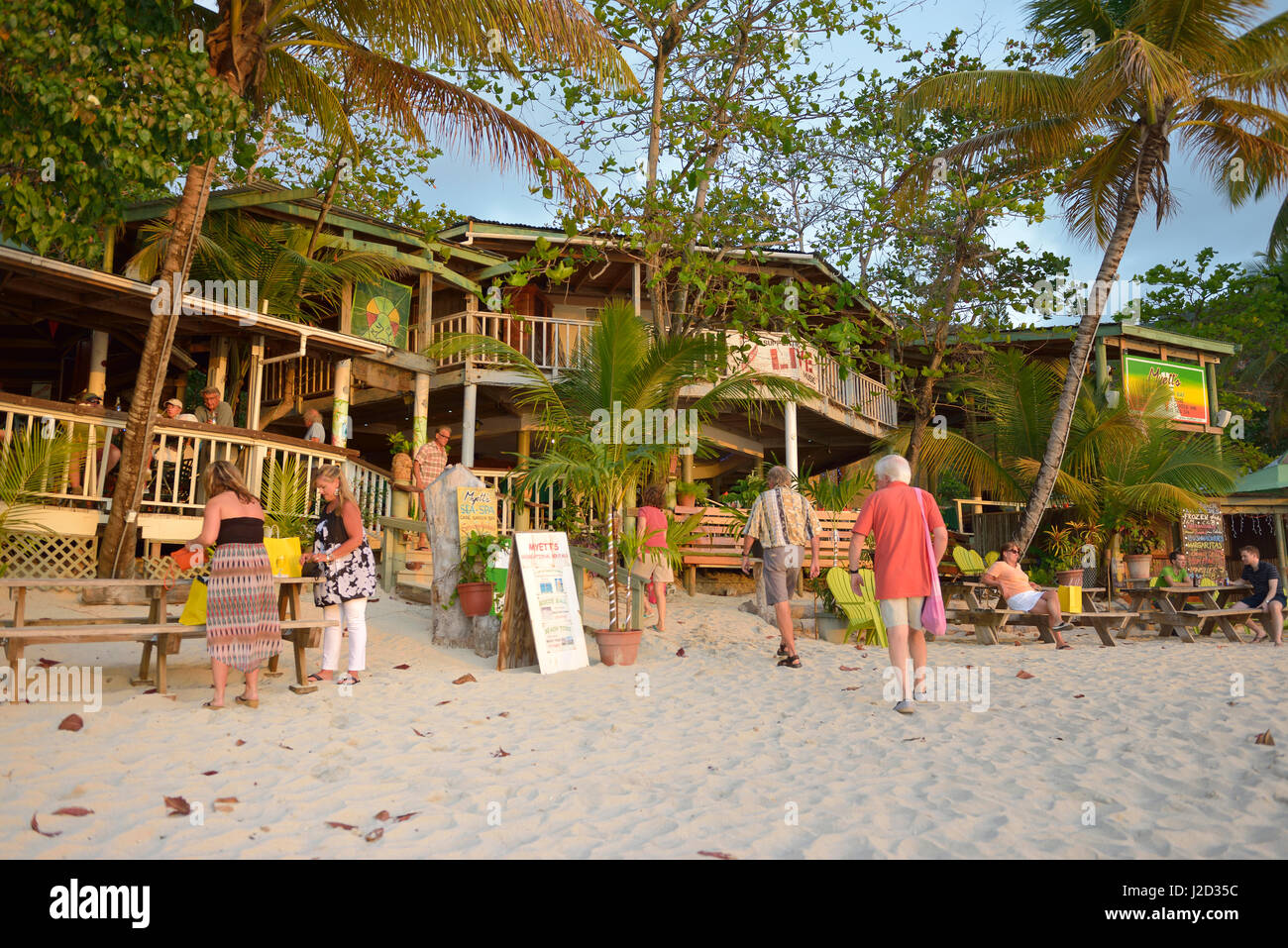 Sandy Cay. British Virgin Islands, Tortola. People in front of Myett's ...