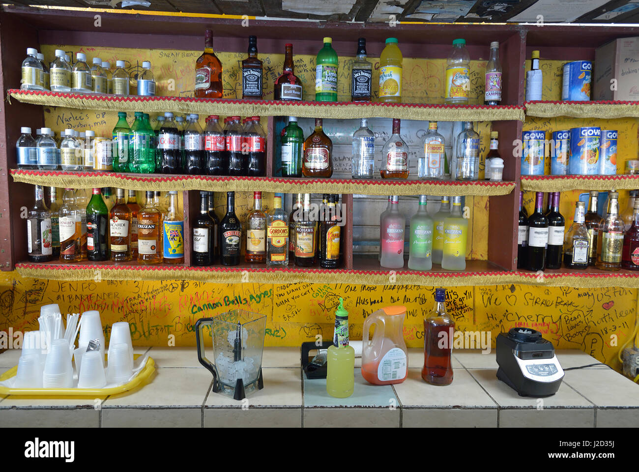 British Virgin Islands, Jost Van Dyke. Garner Bay. Self serve bar at ...