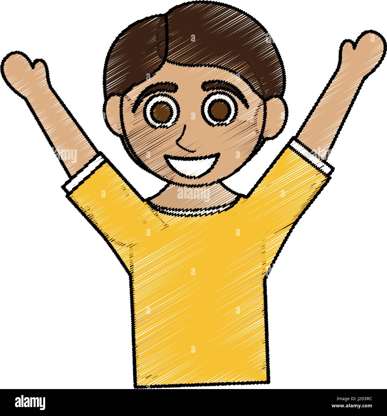 color pencil caricature half body boy with open arms up Stock Vector ...