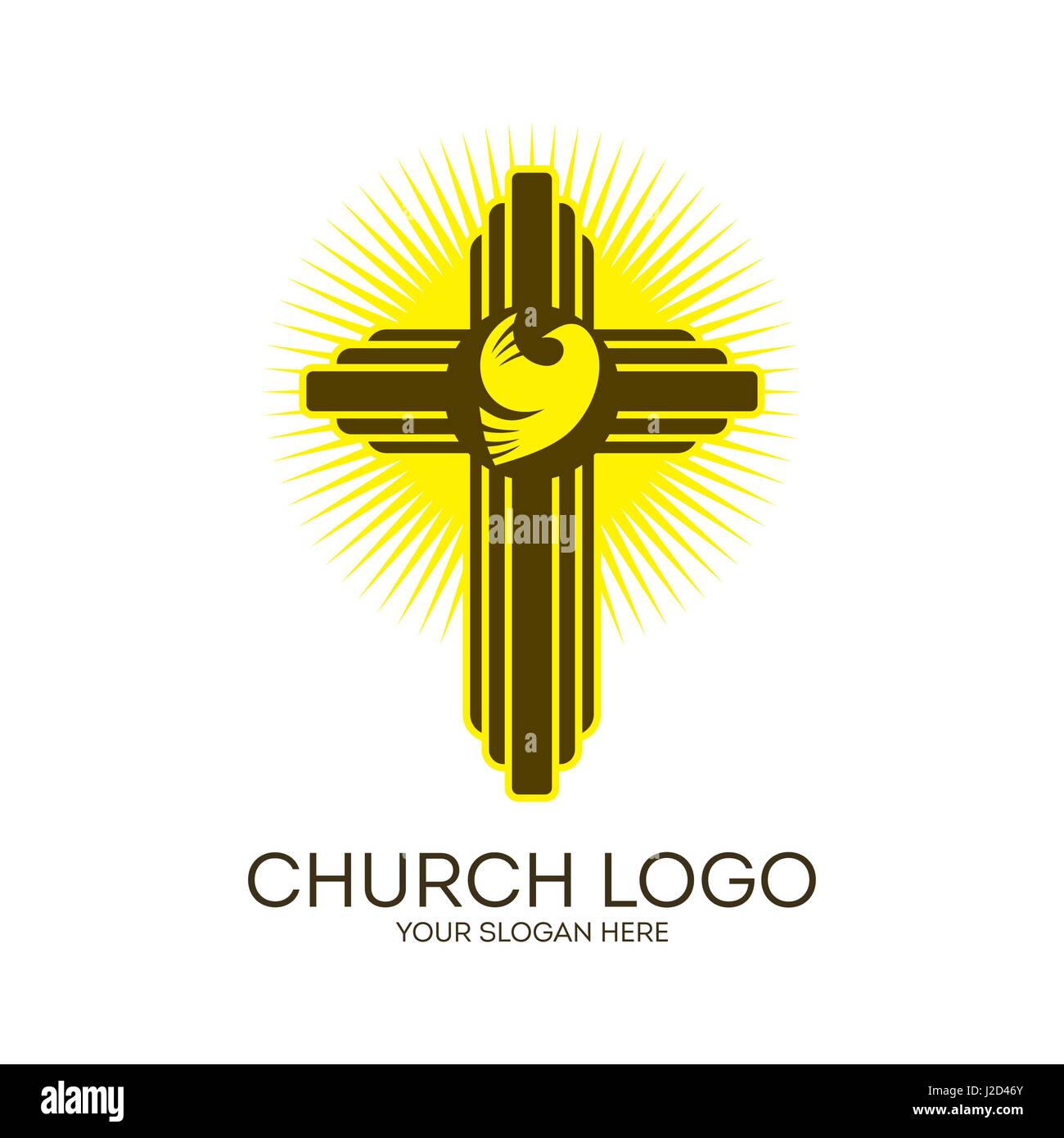 Church logo. Christian symbols. Cross and Holy Spirit, Dove Stock ...