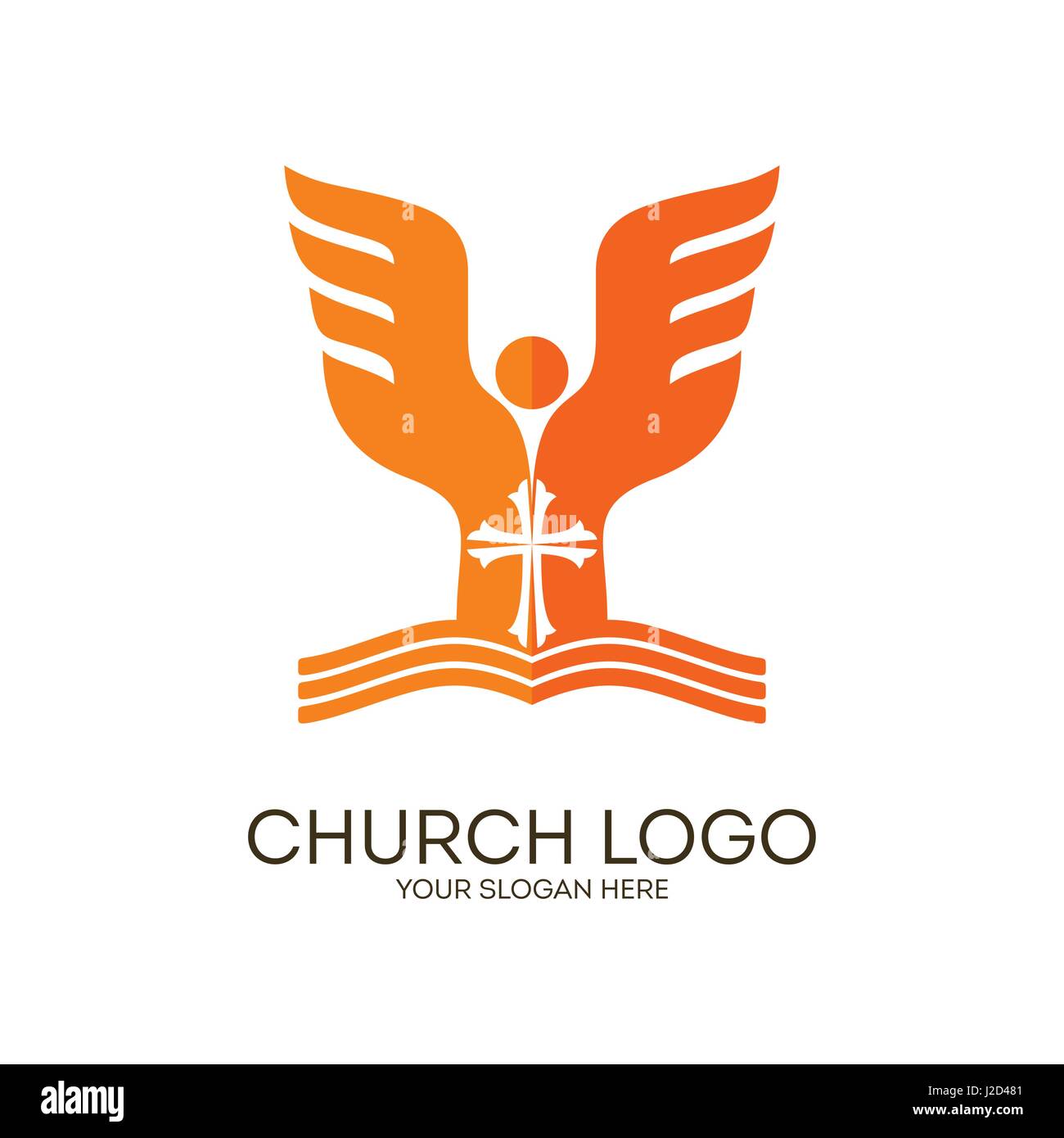 Church logo. Christian symbols. Scripture, the angel and the cross of ...