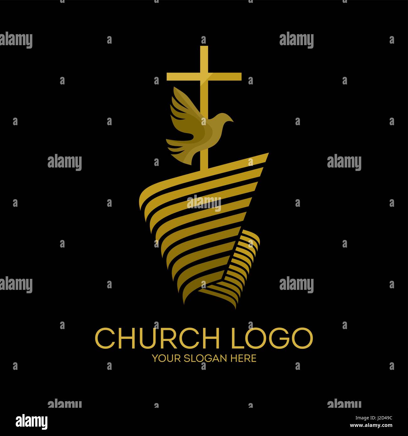 Church logo. Christian symbols. Jesus cross and dove, Holy spirit Stock ...