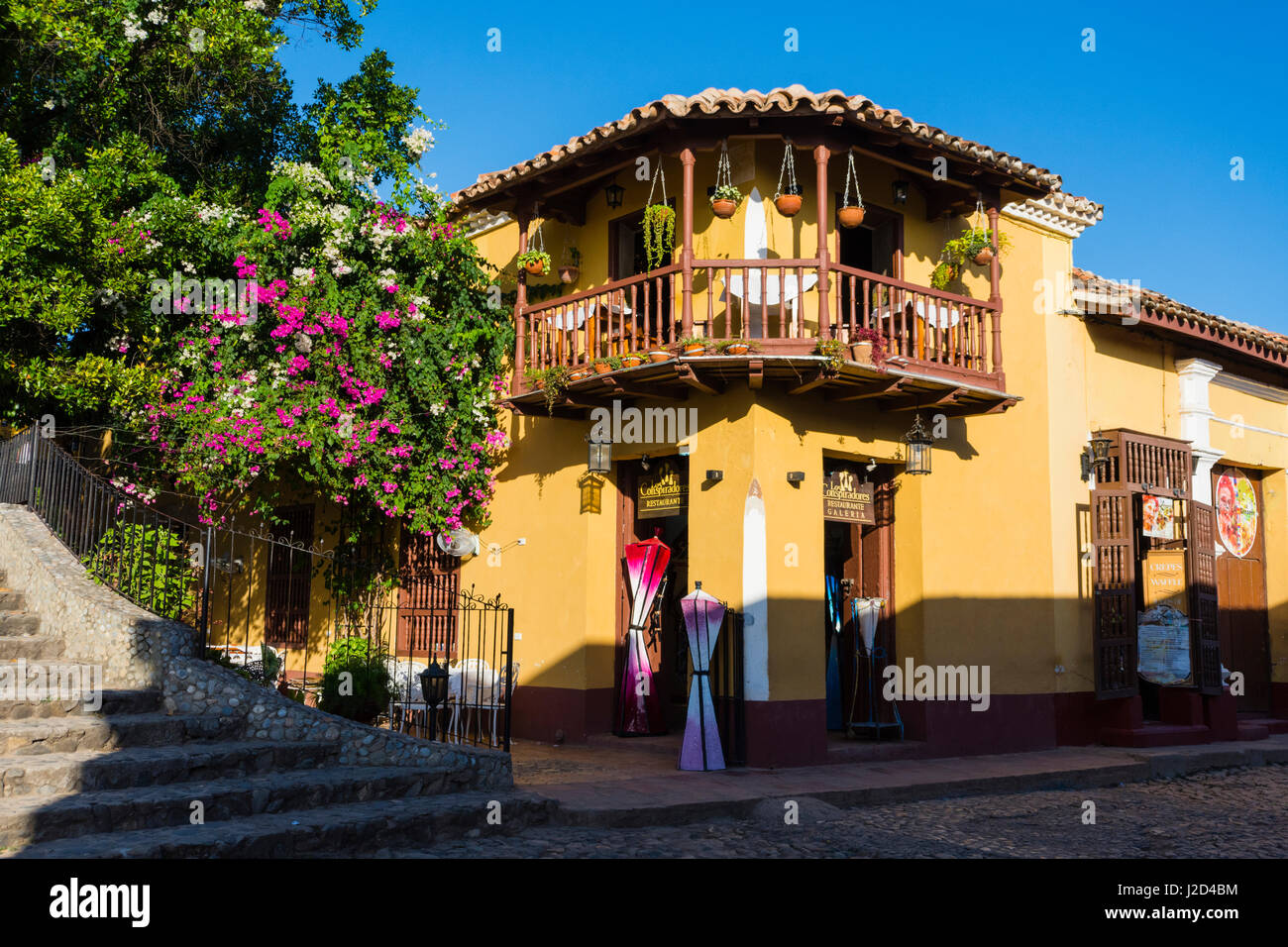 Cuba, Sancti Spiritus Province, Trinidad. Shops and restaurants on the ...