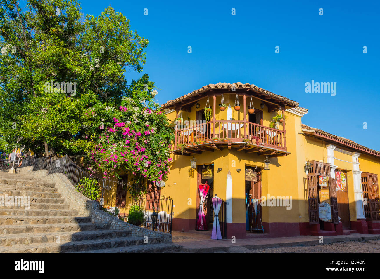 Cuba, Sancti Spiritus Province, Trinidad. Shops and restaurants on the ...