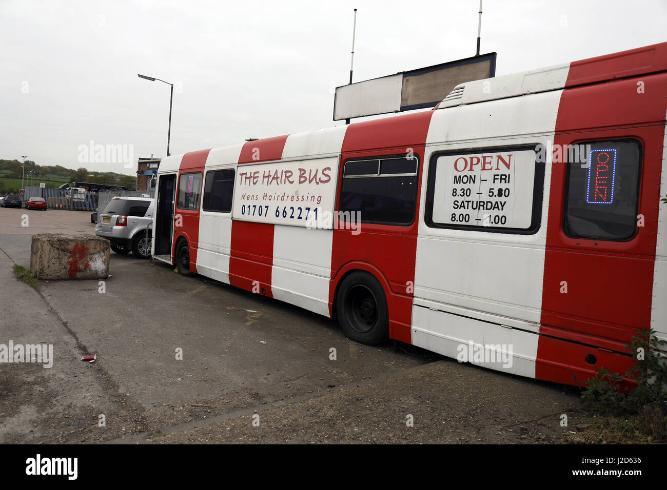 single decker bus turned into hairdressing salon at South Mimms ...