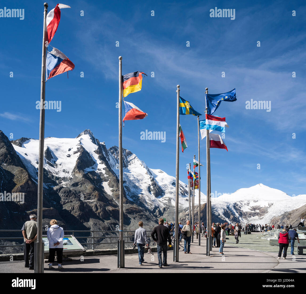 Viewing platform at Franz-Josef-Hoehe with Mount Grossglockner, Austria ...