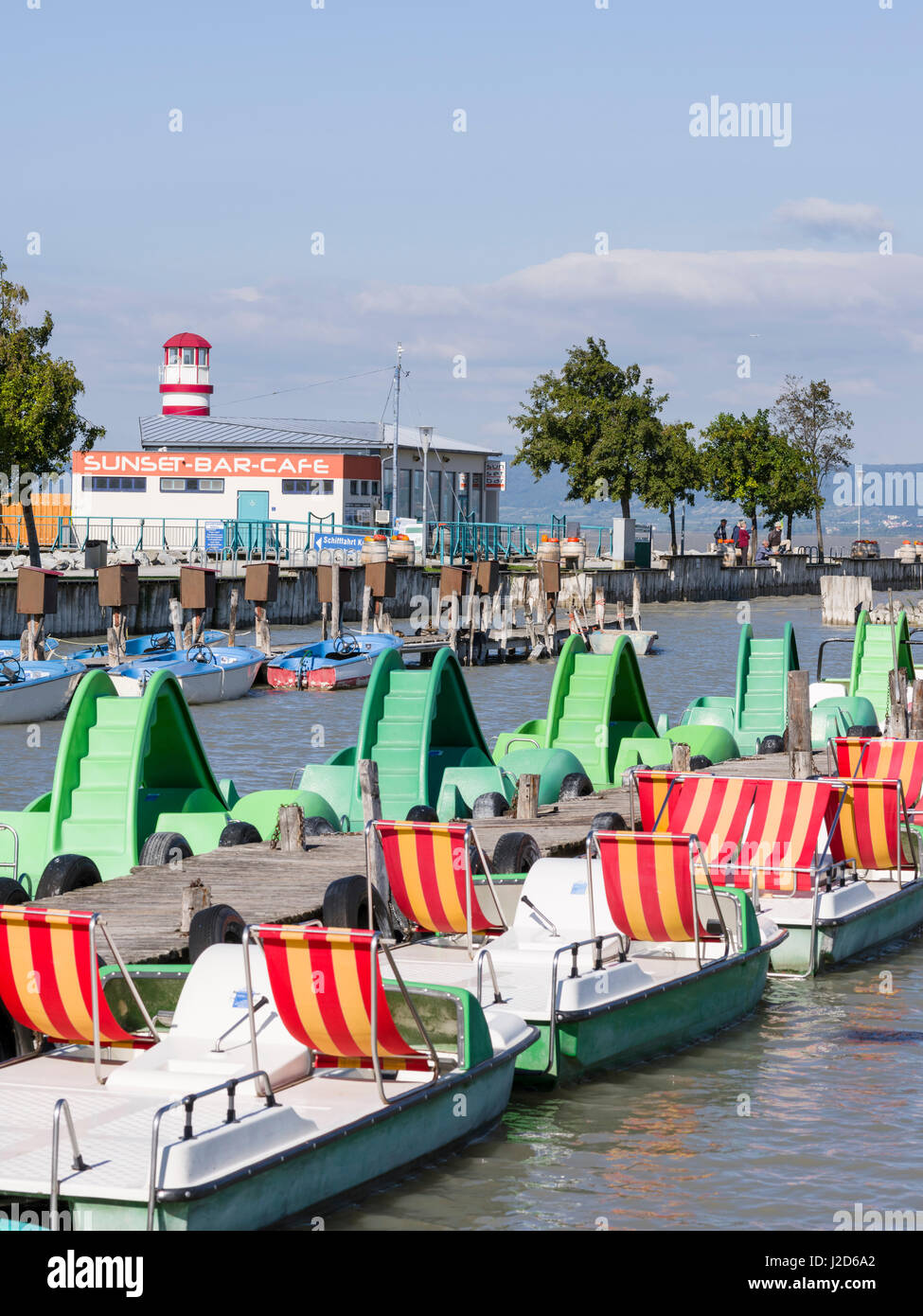Podersdorf am See on the shore of Lake Neusiedl. The domestic port with ...