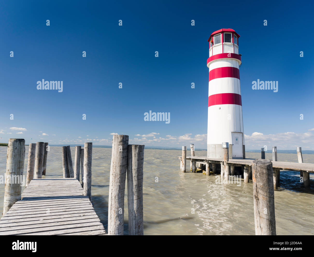 Podersdorf am See on the shore of Lake Neusiedl. The lighthouse in the ...