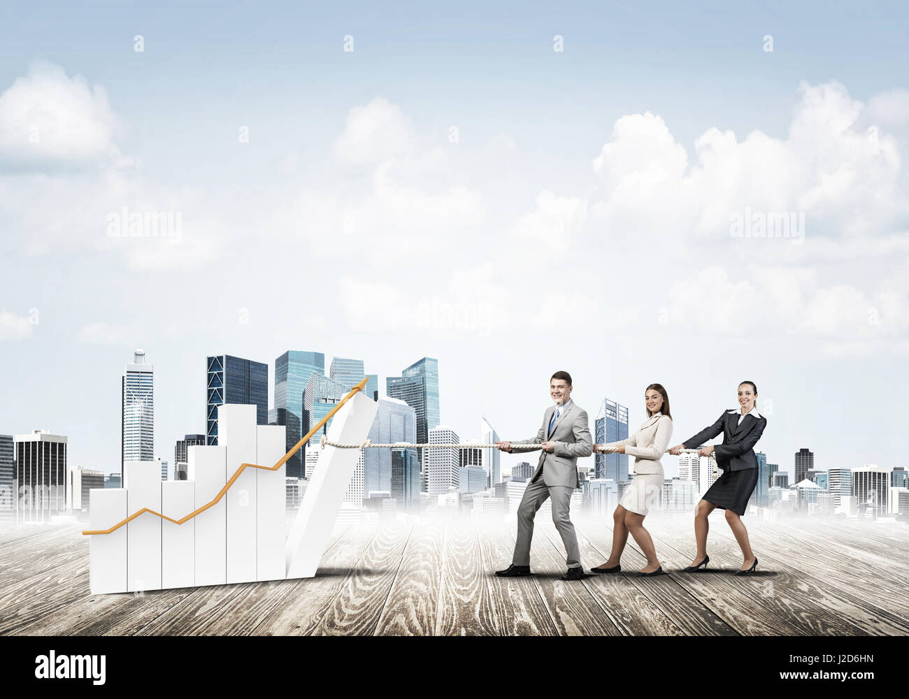 Businessteam working in collaboration making diagram grow and progress ...
