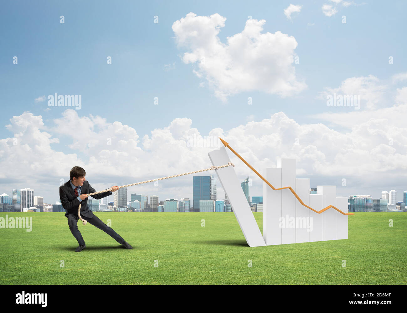 Businessman pulling graph with rope as concept of power and control ...