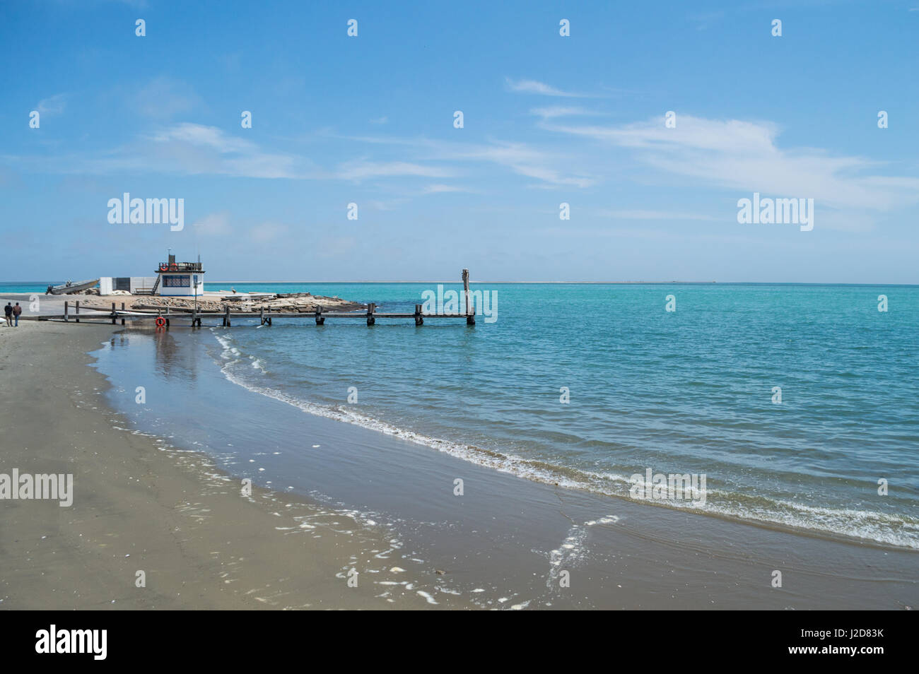 Bay with Turquoise Sea and a Pier in Walvisbay, Namibia Stock Photo - Alamy