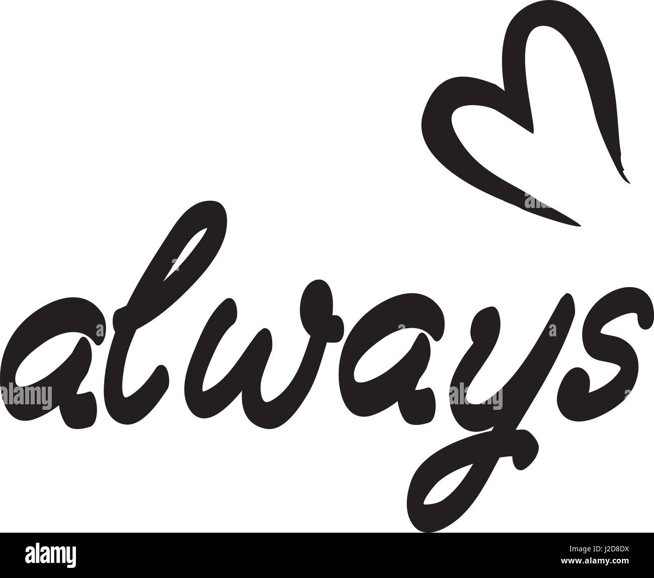 Vector illustration of handwritten script always font with heart. Logo ...