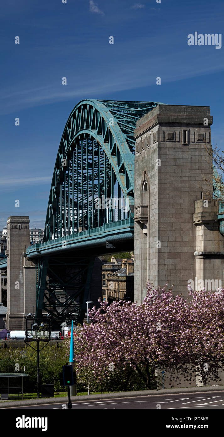 A daytime view of the Tyne Bridge against a summer-time blue sky in ...