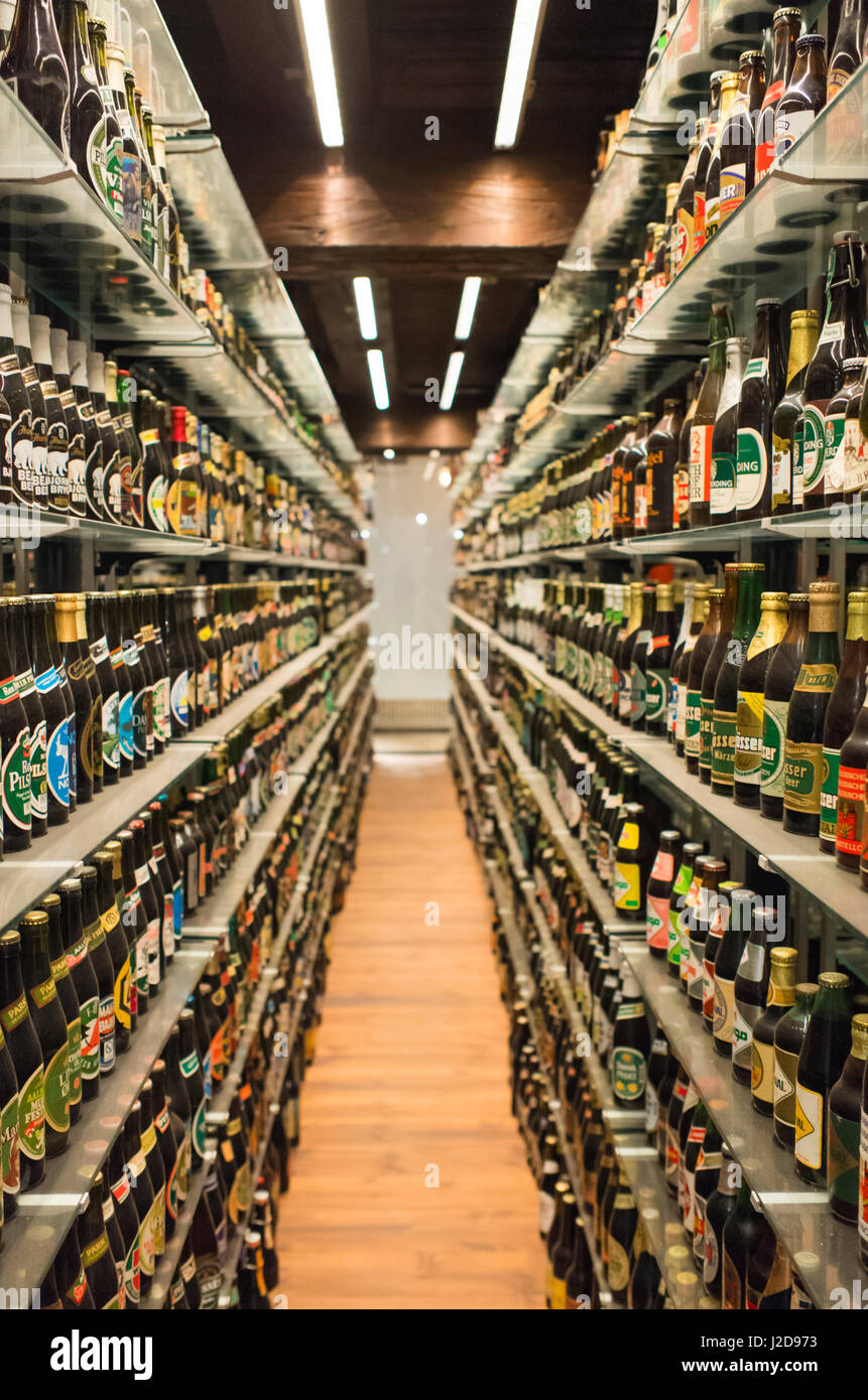 Denmark, Zealand, Copenhagen, Vesterbro, Carlsberg Brewery, beer bottle ...