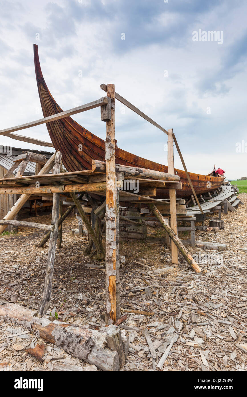 Denmark, Funen, Ladby, Ladby Viking Museum, building of traditional ...