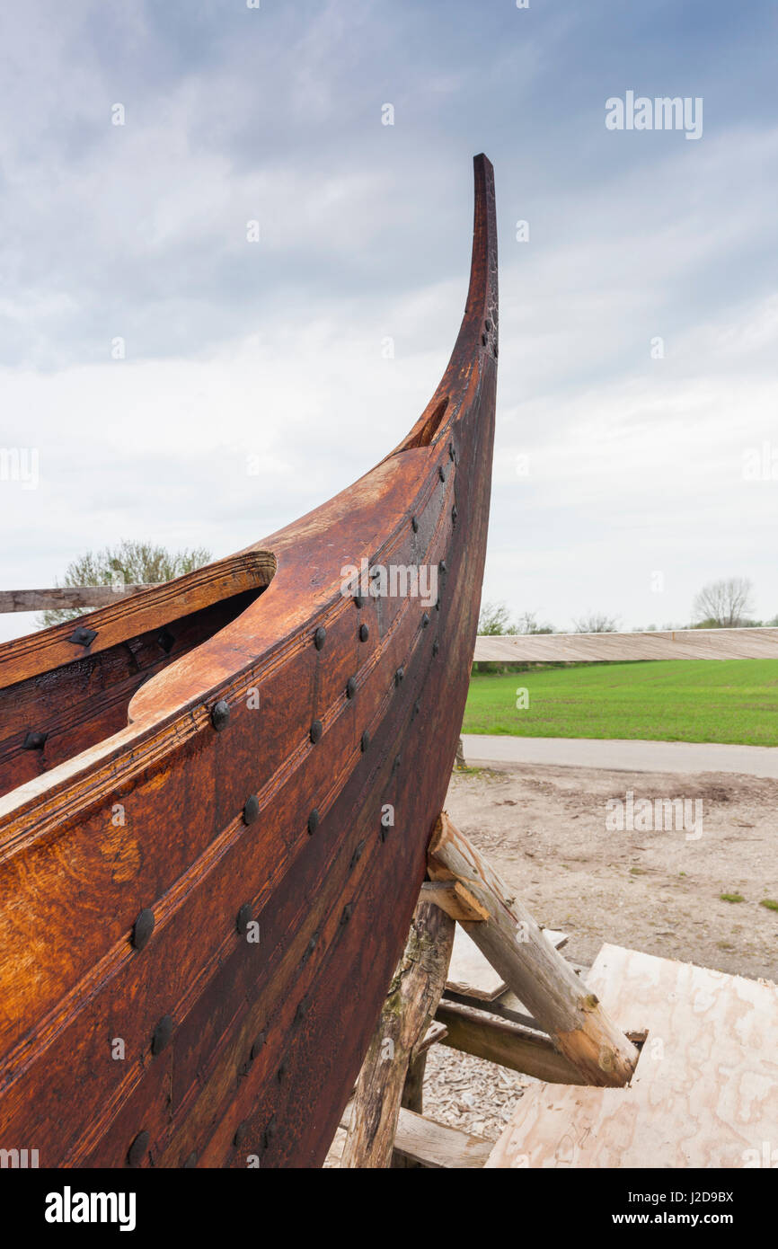 Denmark, Funen, Ladby, Ladby Viking Museum, building of traditional ...