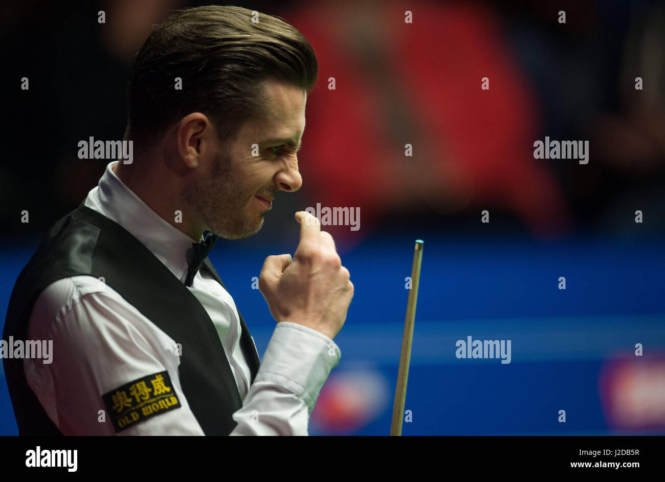 Sheffield, UK. 27th Apr, 2017. Mark Selby of England contemplates his ...