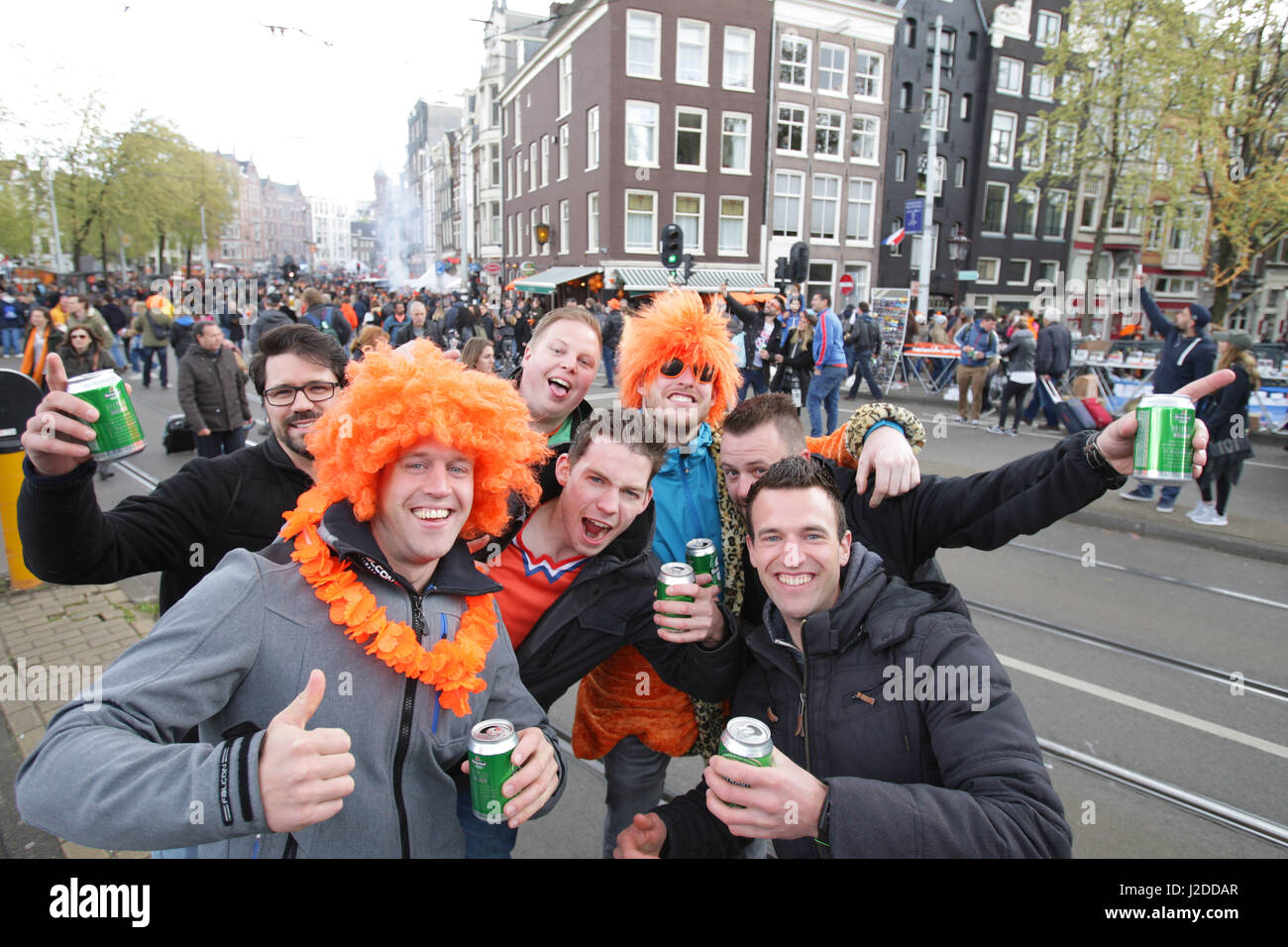 Amsterdam, Netherlands. 27th Apr, 2017. People on the streetcelebrate ...