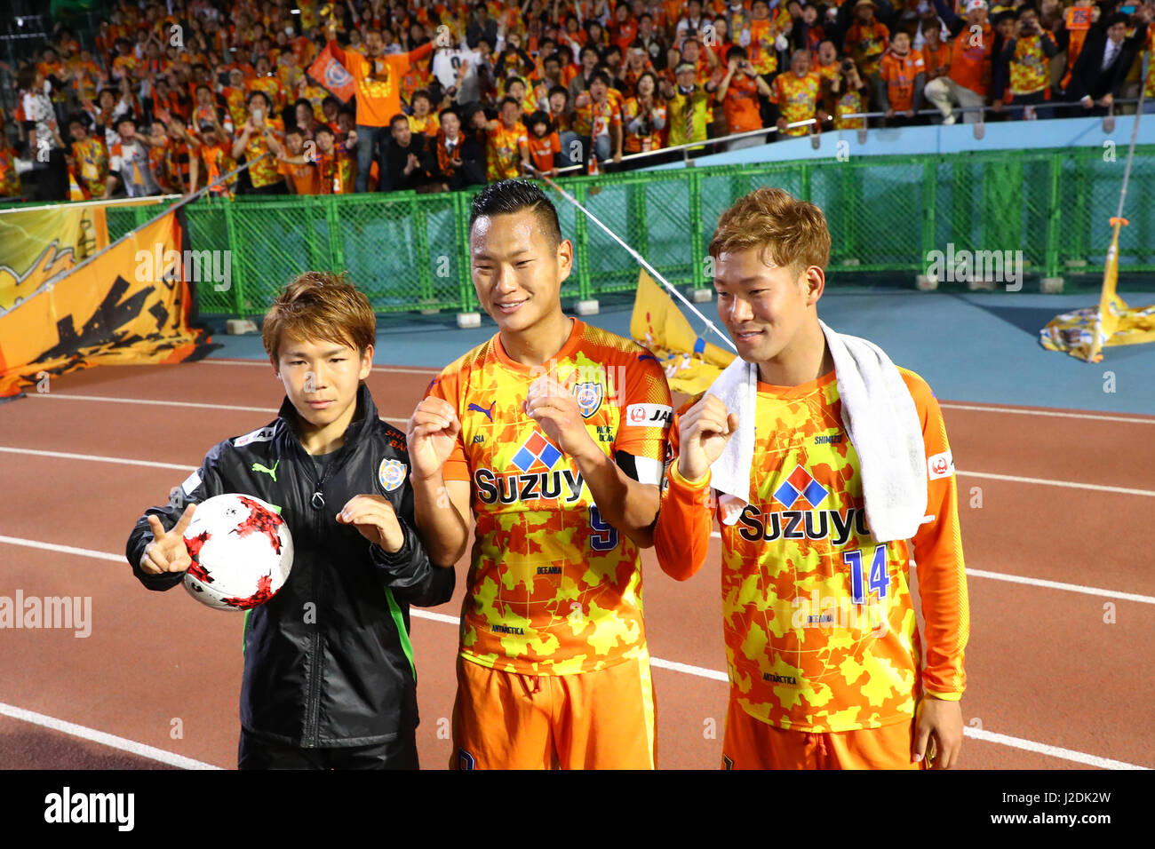 Kanagawa, Japan. 21st Apr, 2017. (L-R) Shota Kaneko, Chong Tese, Gakuto ...
