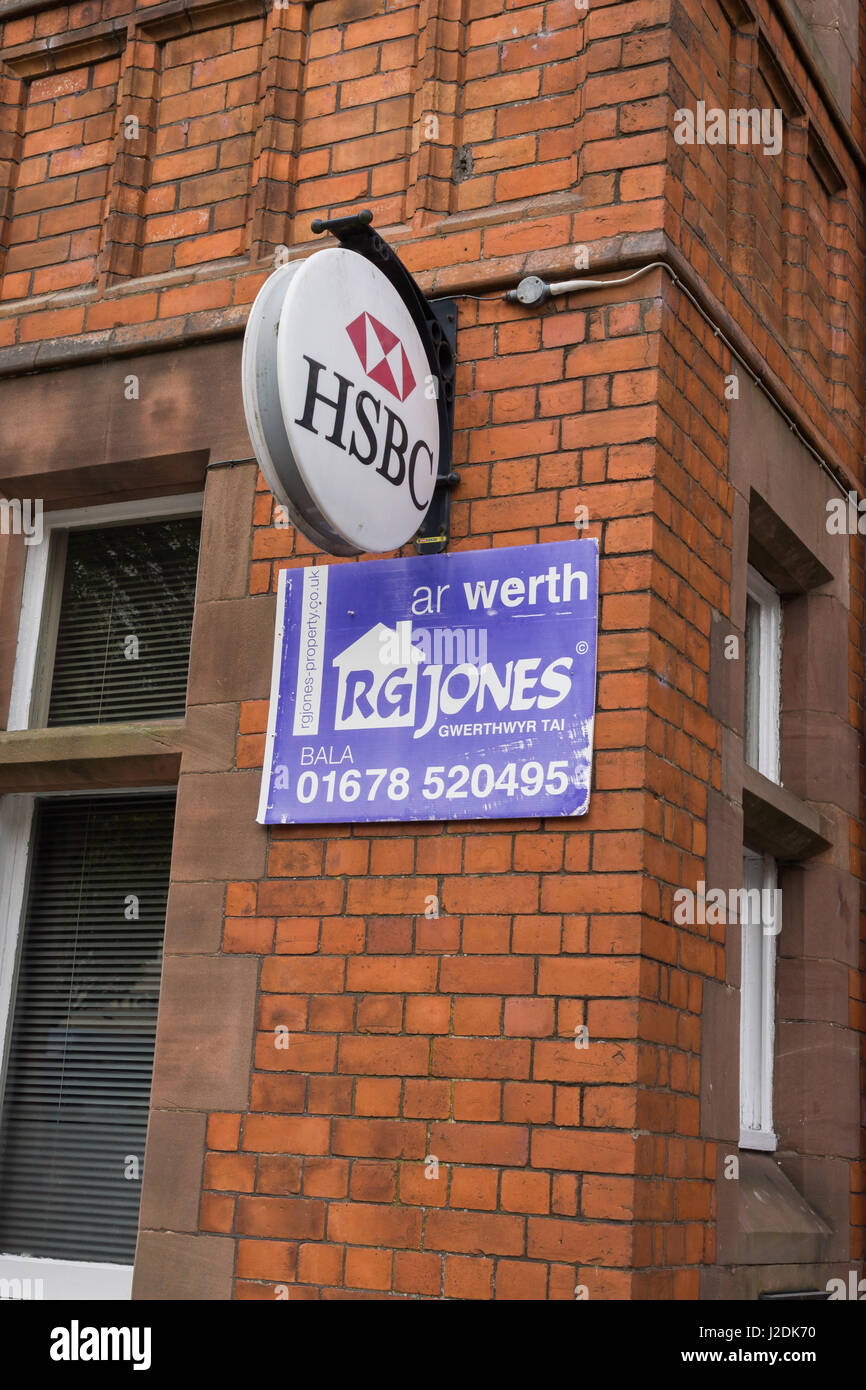 For sale sign on the HSBC branch in Bala North Wales one of the few ...