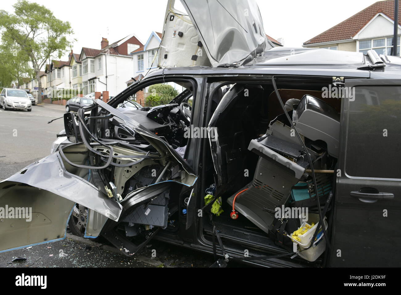 Bristol, UK. 28th April, 2017. Van ripped apart by gas bottle .The ...