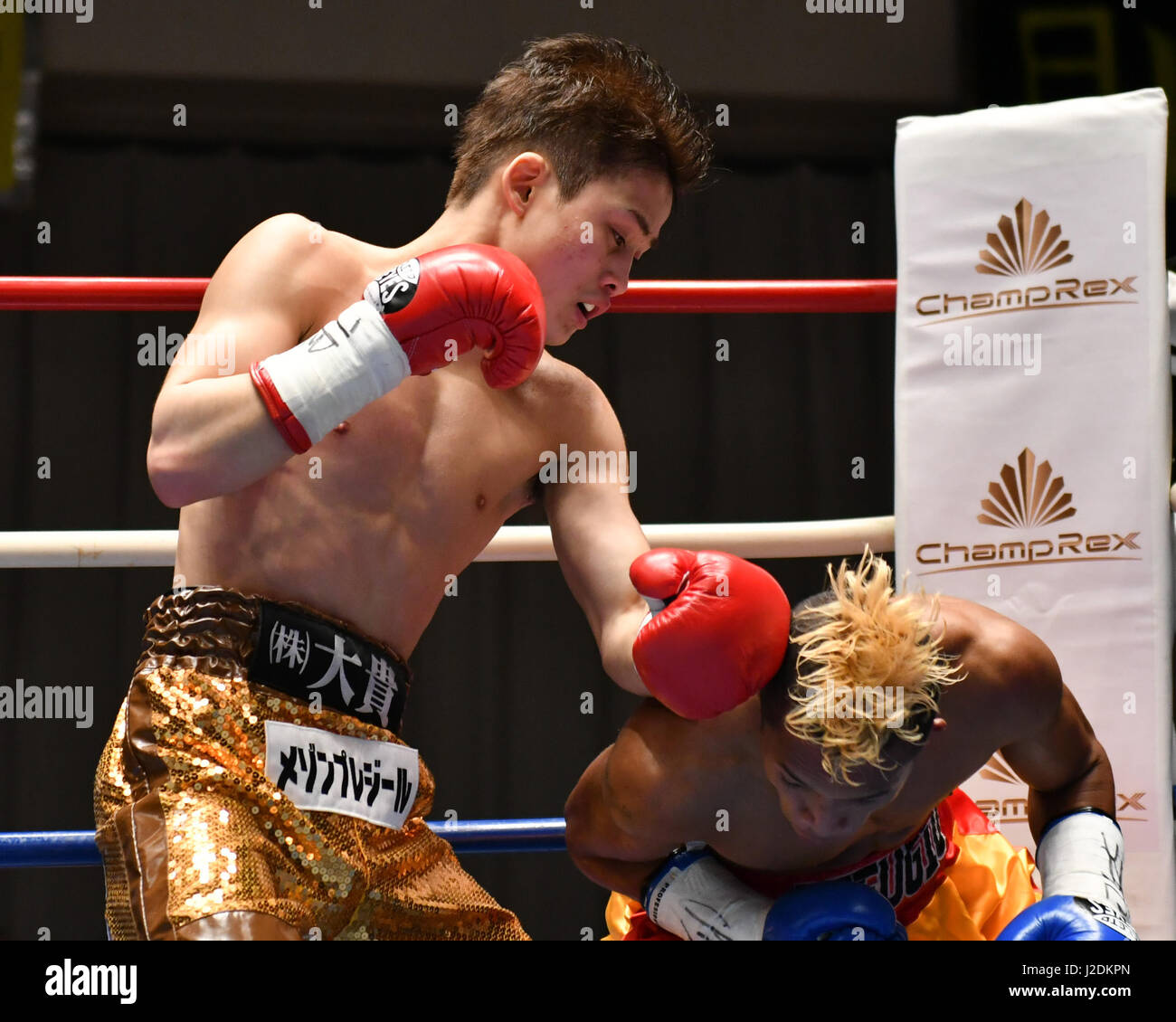 Tokyo, Japan. 25th Apr, 2017. (L-R) Hiroto Kyoguchi (JPN), Jonathan Refugio (PHI) Boxing ...