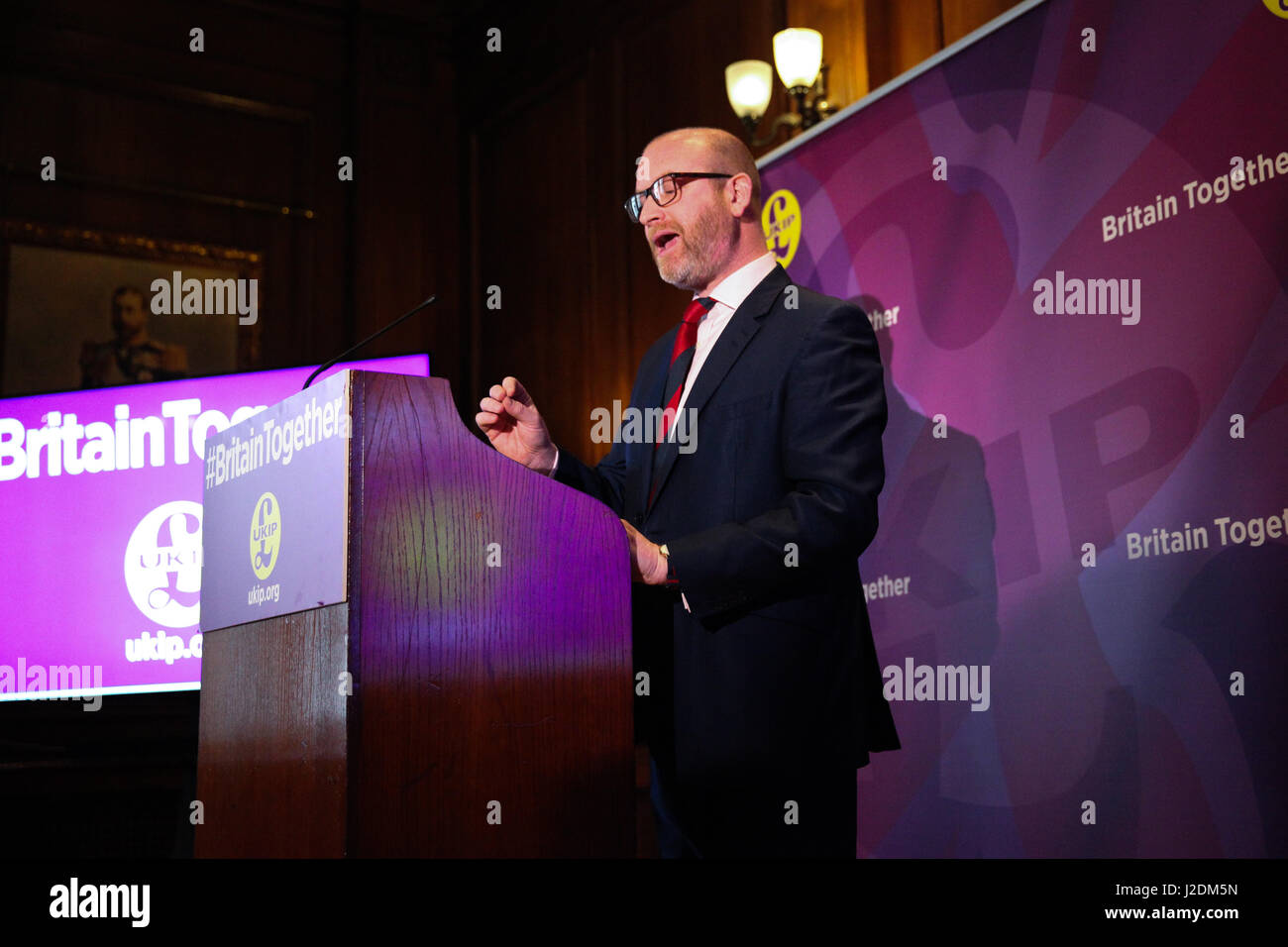 London, UK. 28th Apr, 2017. UKIP Leader Paul Nuttall launches UKIP's ...