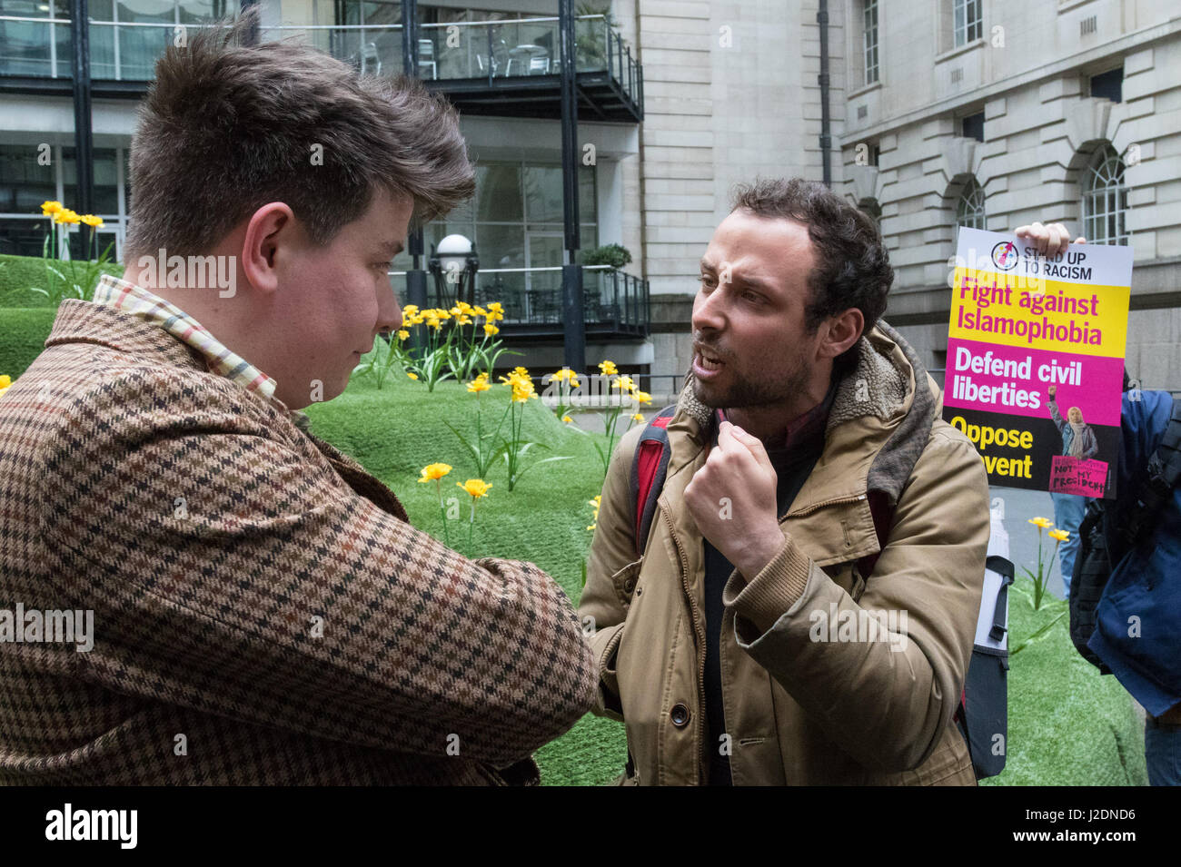 London, UK. 28th Apr, 2017. Anti-discrimination protesters disrupt the ...