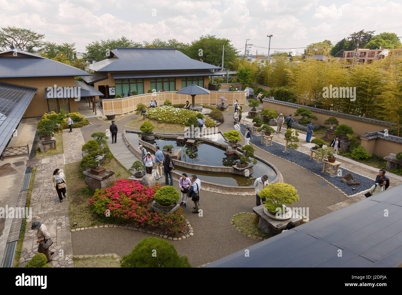 Visitors gather at the Omiya Bonsai Art Museum in Saitama on April 28 ...