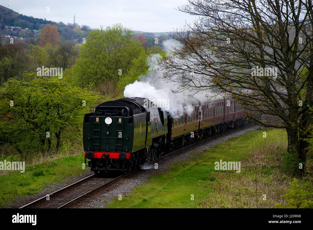 Irwell Vale, UK. 27th Apr, 2017. The City of Wells locomotive steams ...
