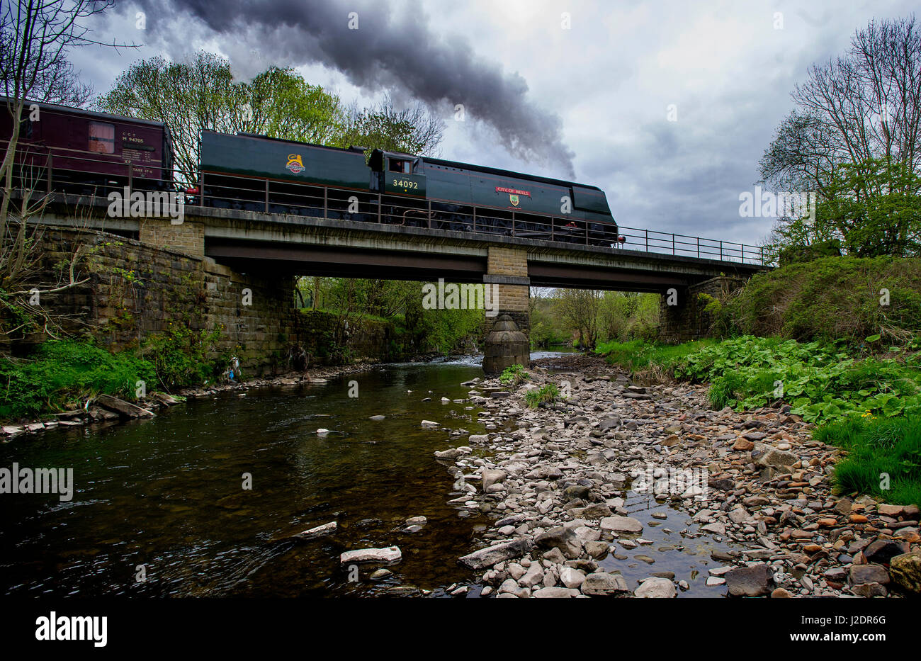 Irwell Vale, UK. 27th Apr, 2017. The City of Wells locomotive steams ...