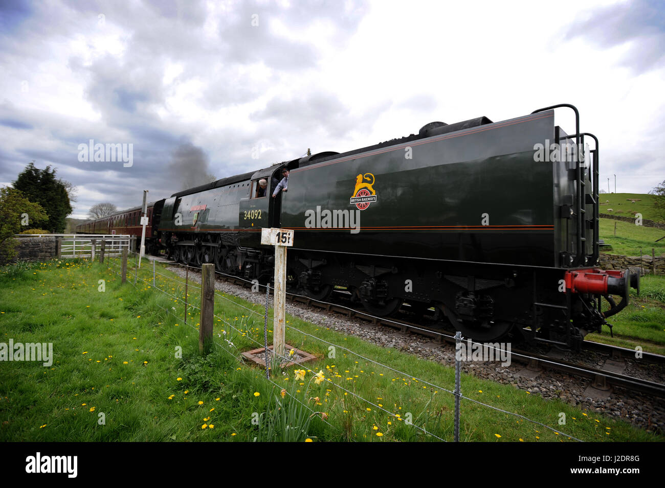 Irwell Vale, UK. 27th Apr, 2017. The City of Wells locomotive steams ...