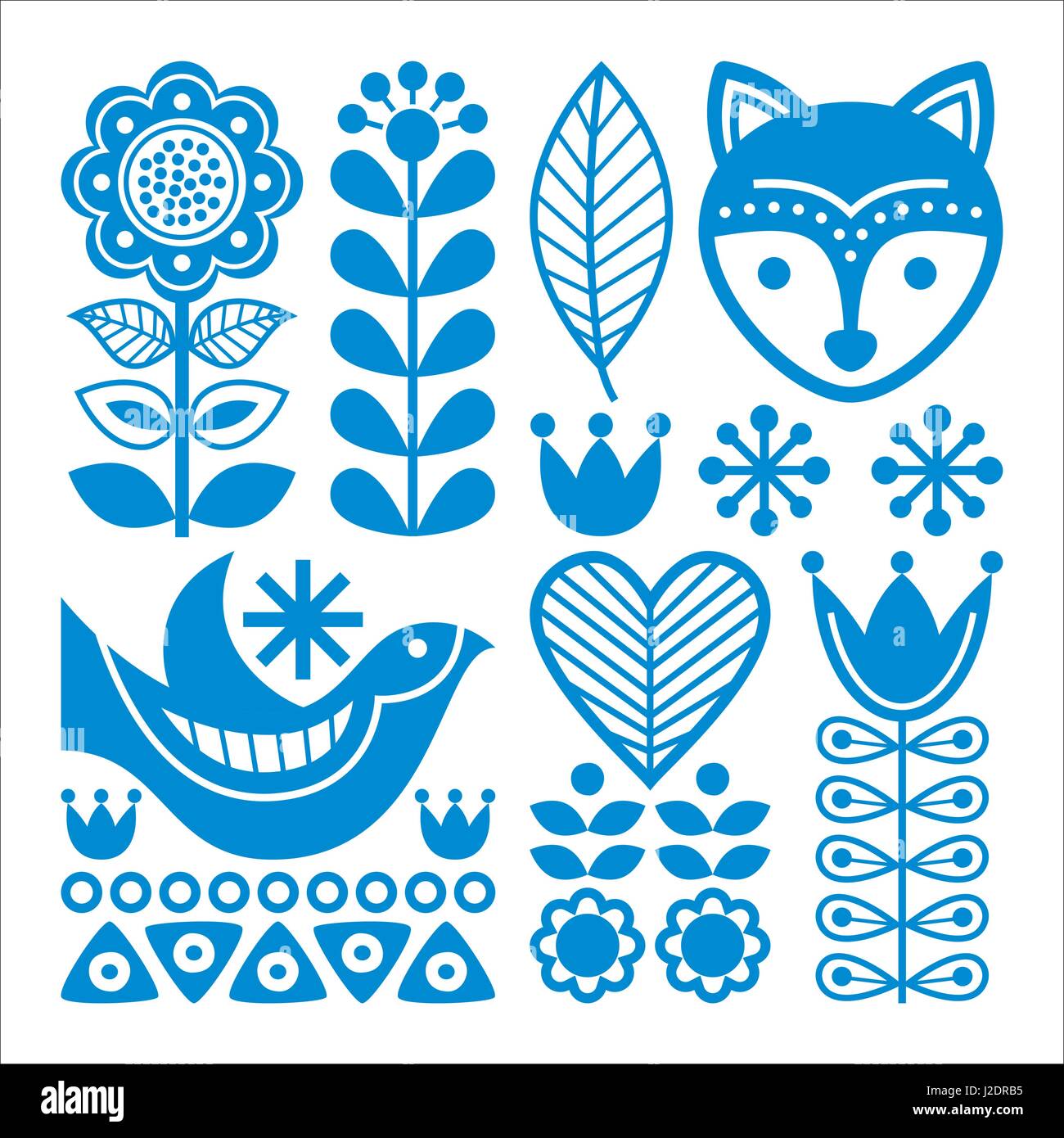 Finnish inspired round folk art pattern - black design Scandinavian ...