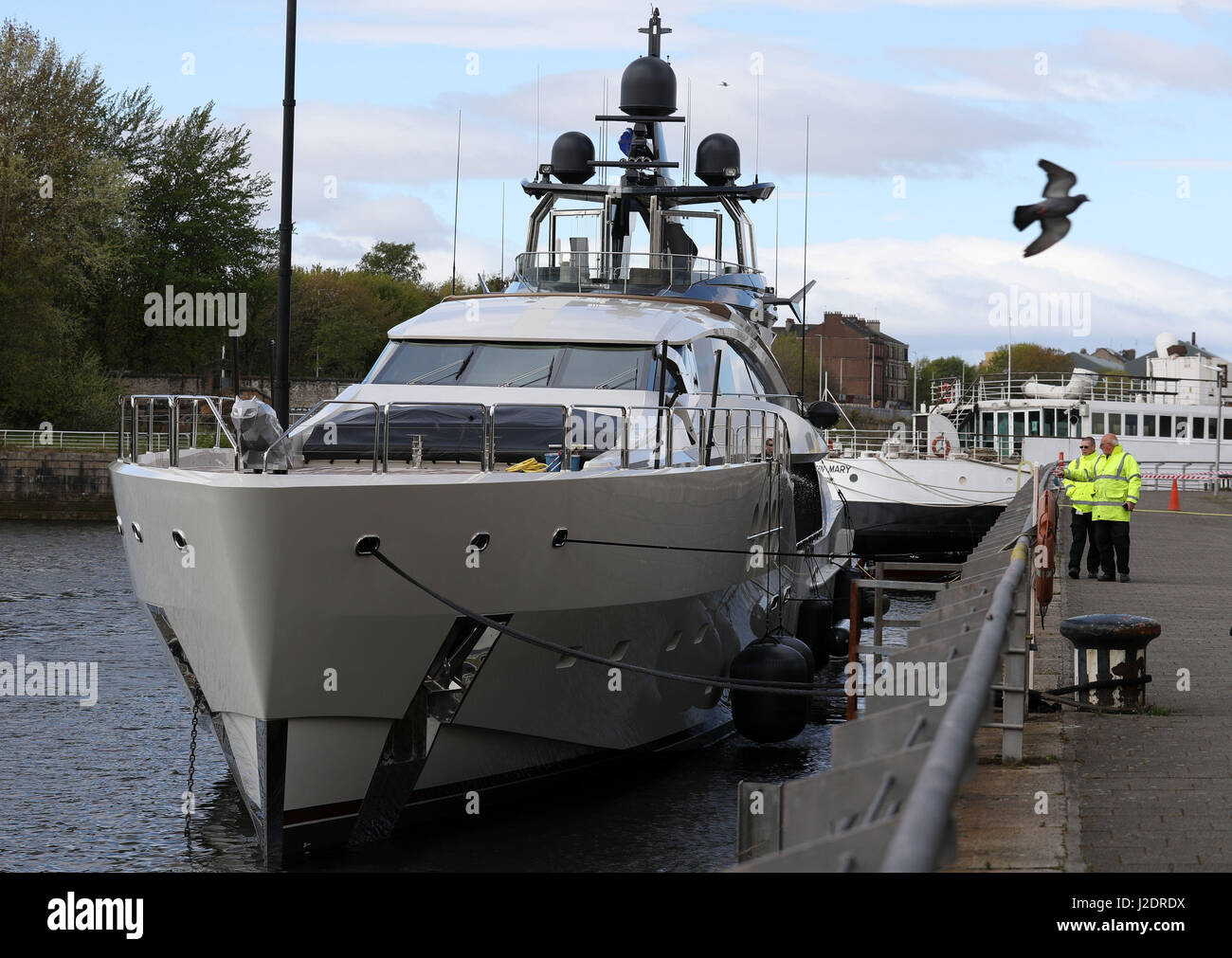 A general view of the superyacht LADY M moored next to the Glasgow ...