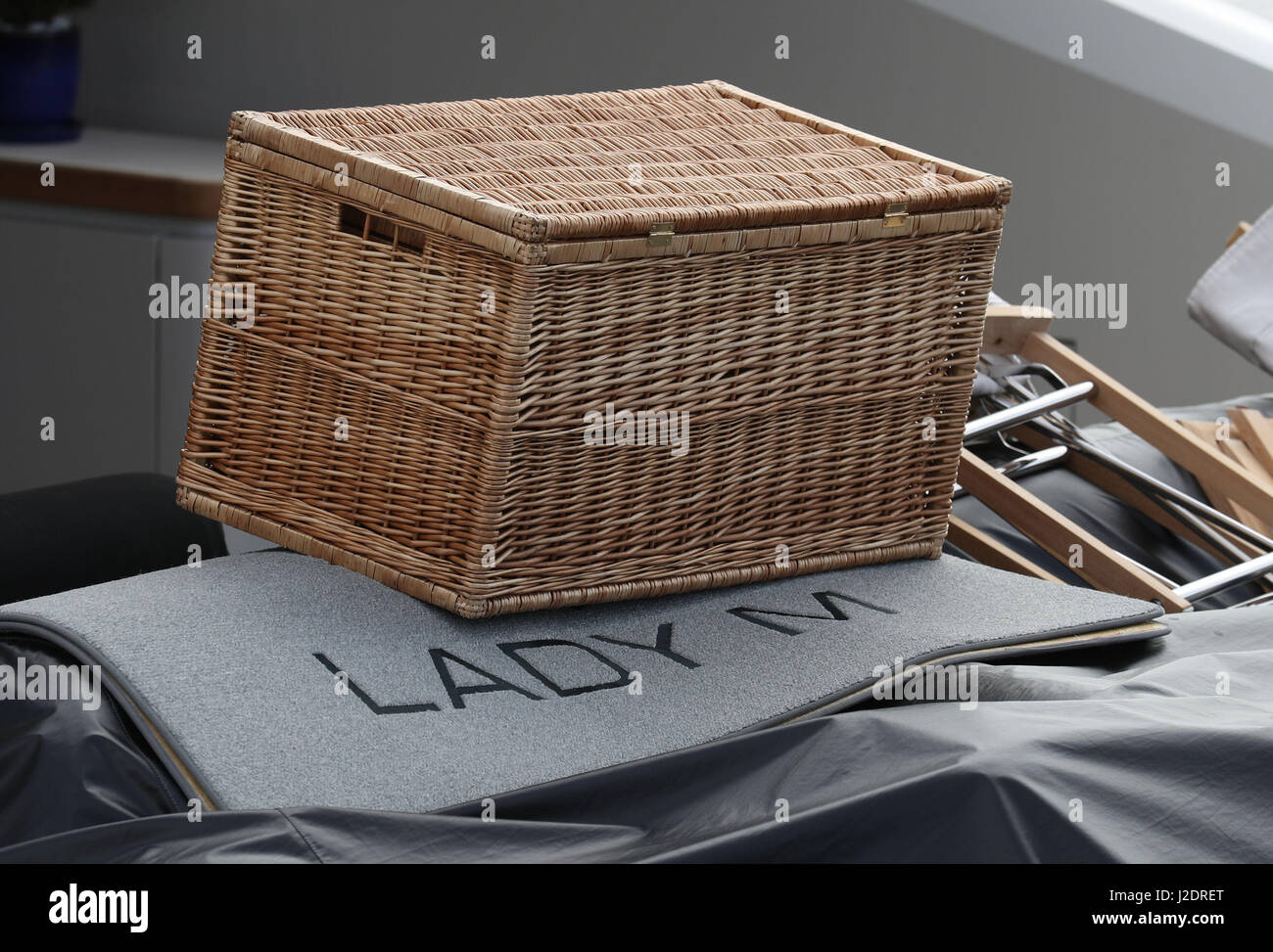 A detail onboard the superyacht LADY M, which is moored next to the ...