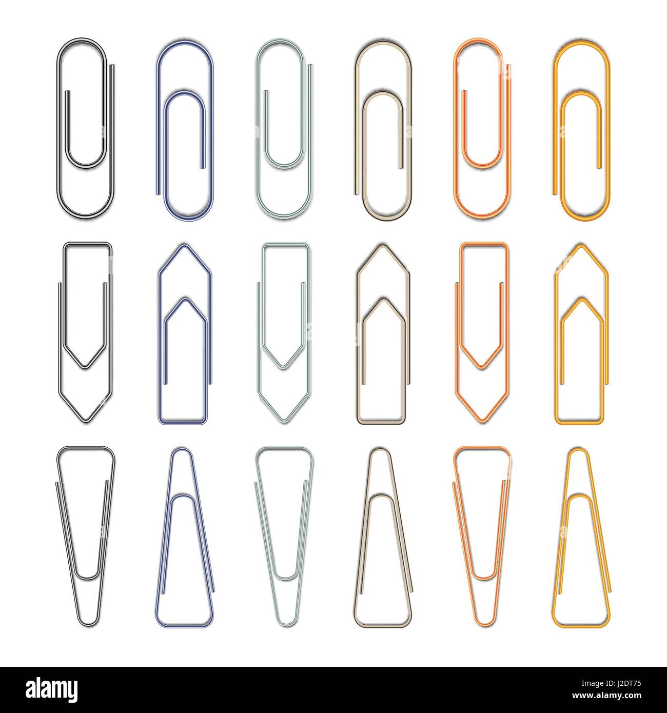 Set of different metal paper clips on white background Stock Vector ...