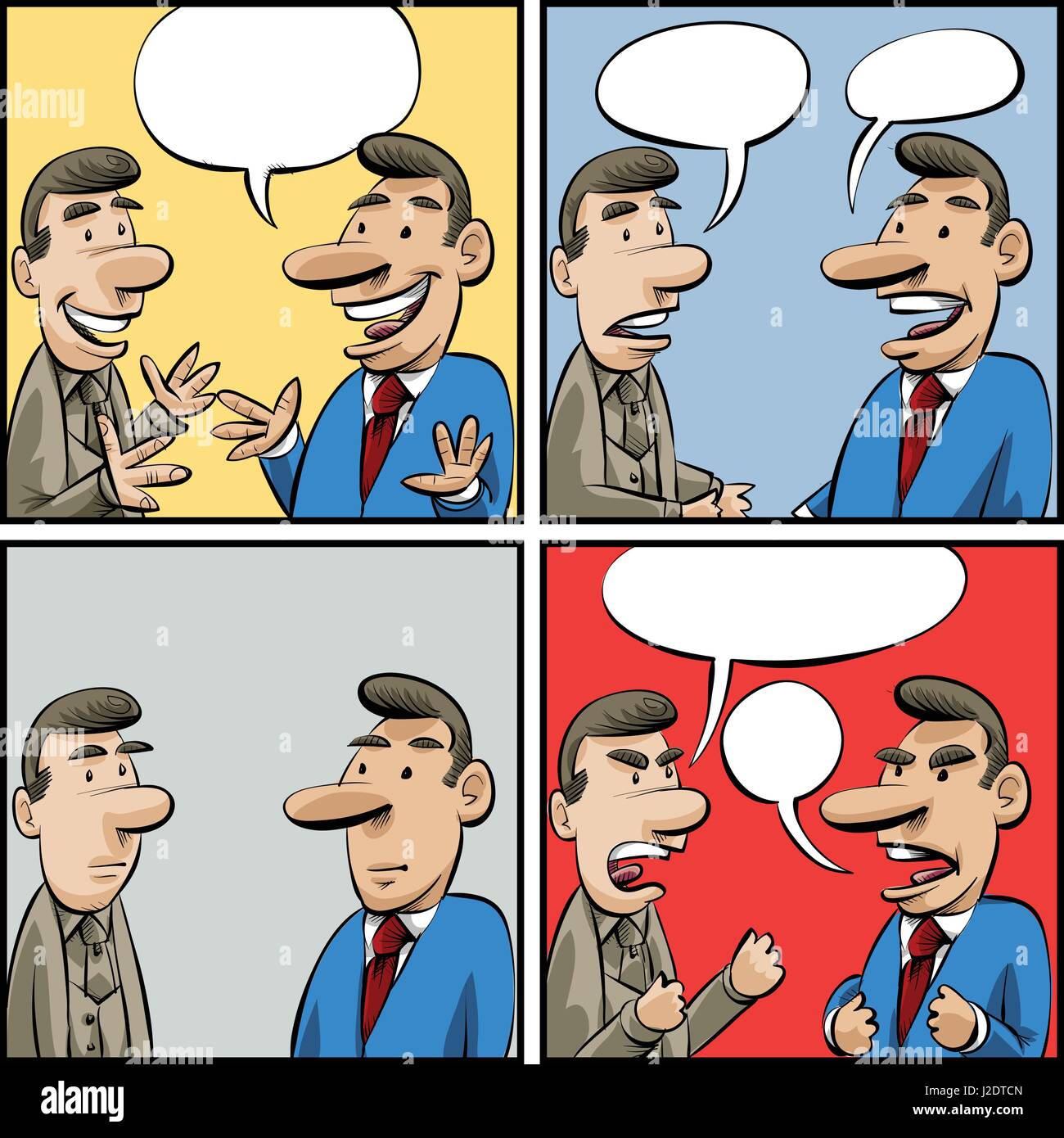 Set of cartoon panels of two businessmen having a conversation Stock ...