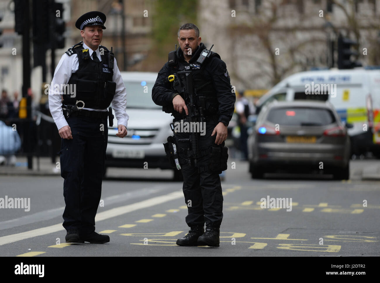 Police at the scene after a person was arrested following an incident ...